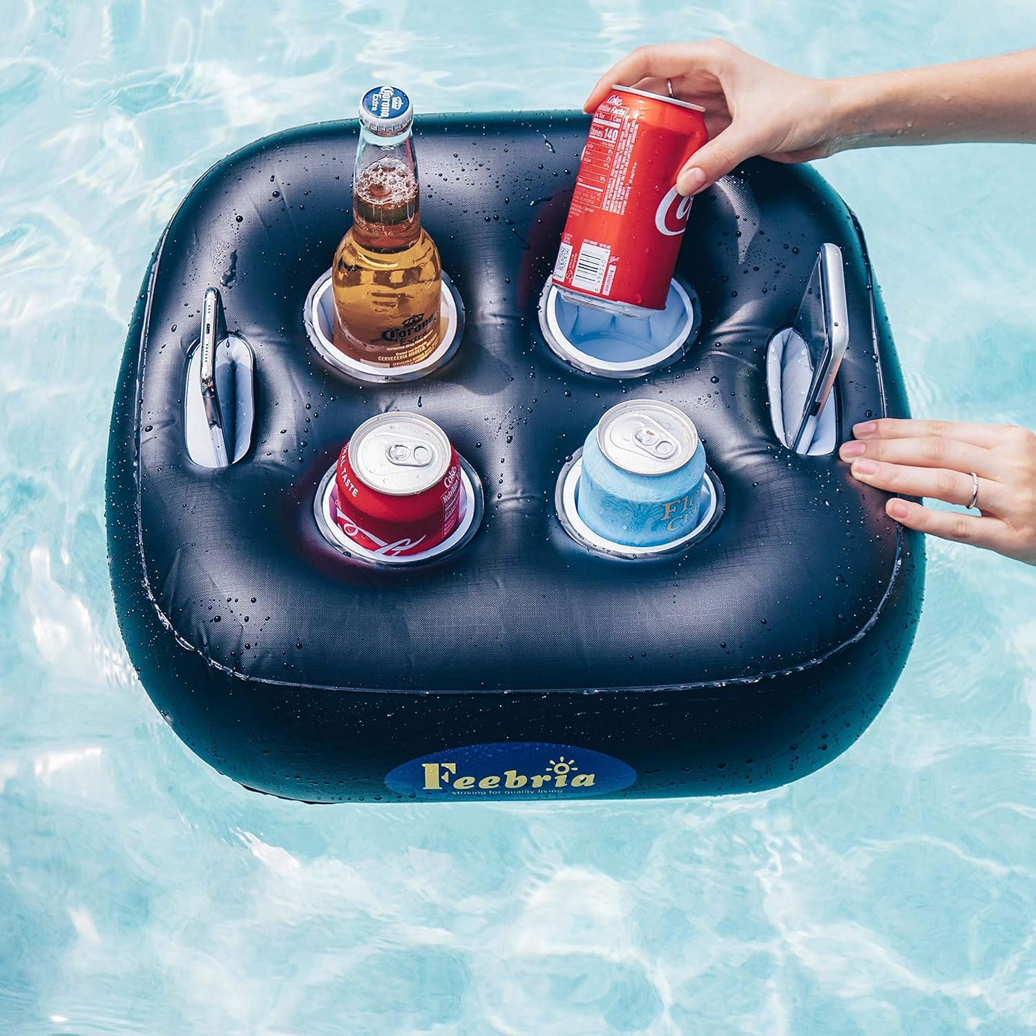 FEEBRIA Inflatable Floating Drink Holder with 4 Holes Large Capacity ...