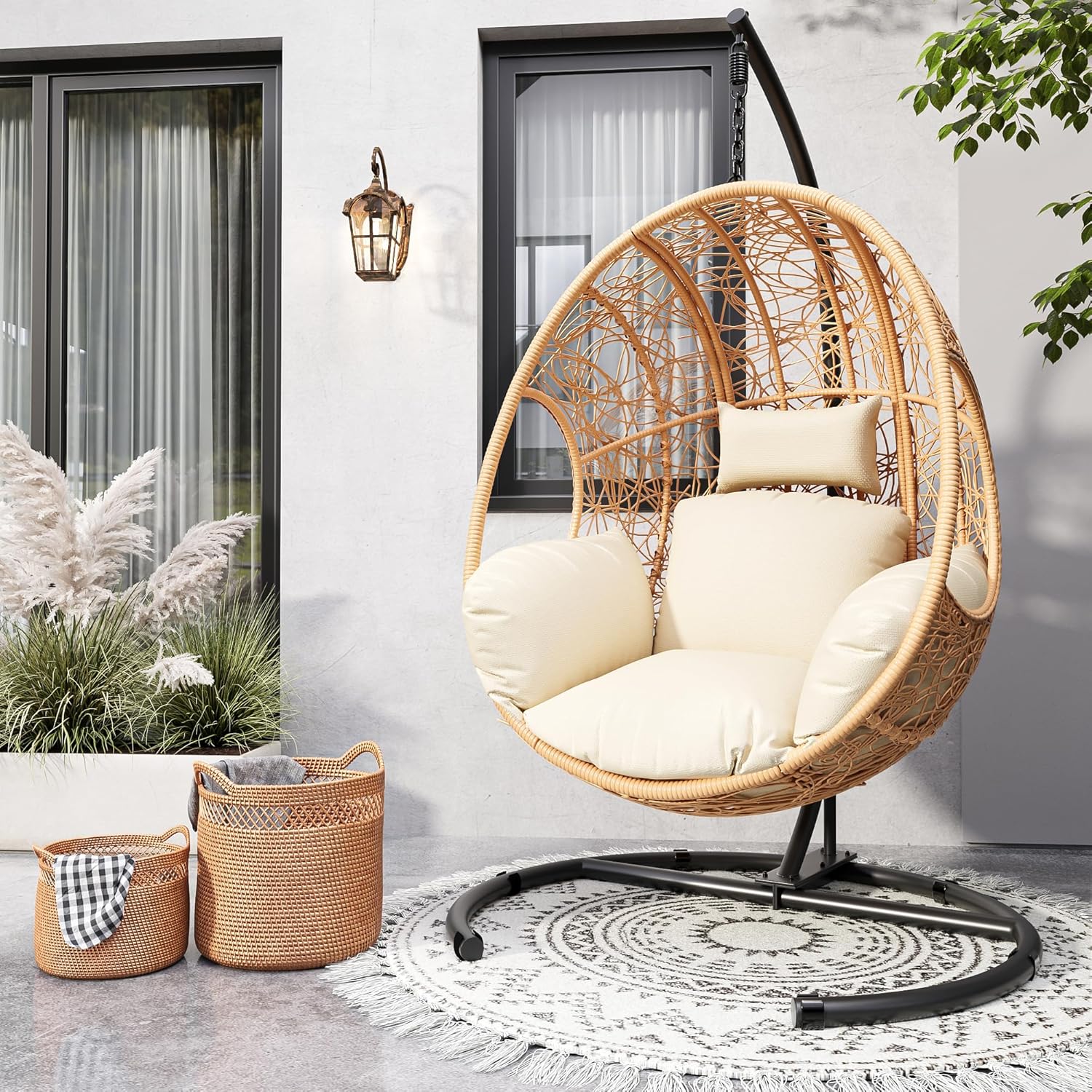 Amazon.com: LUTINLIX Oversized Hanging Egg Chair Outdoor Indoor, Wicker ...