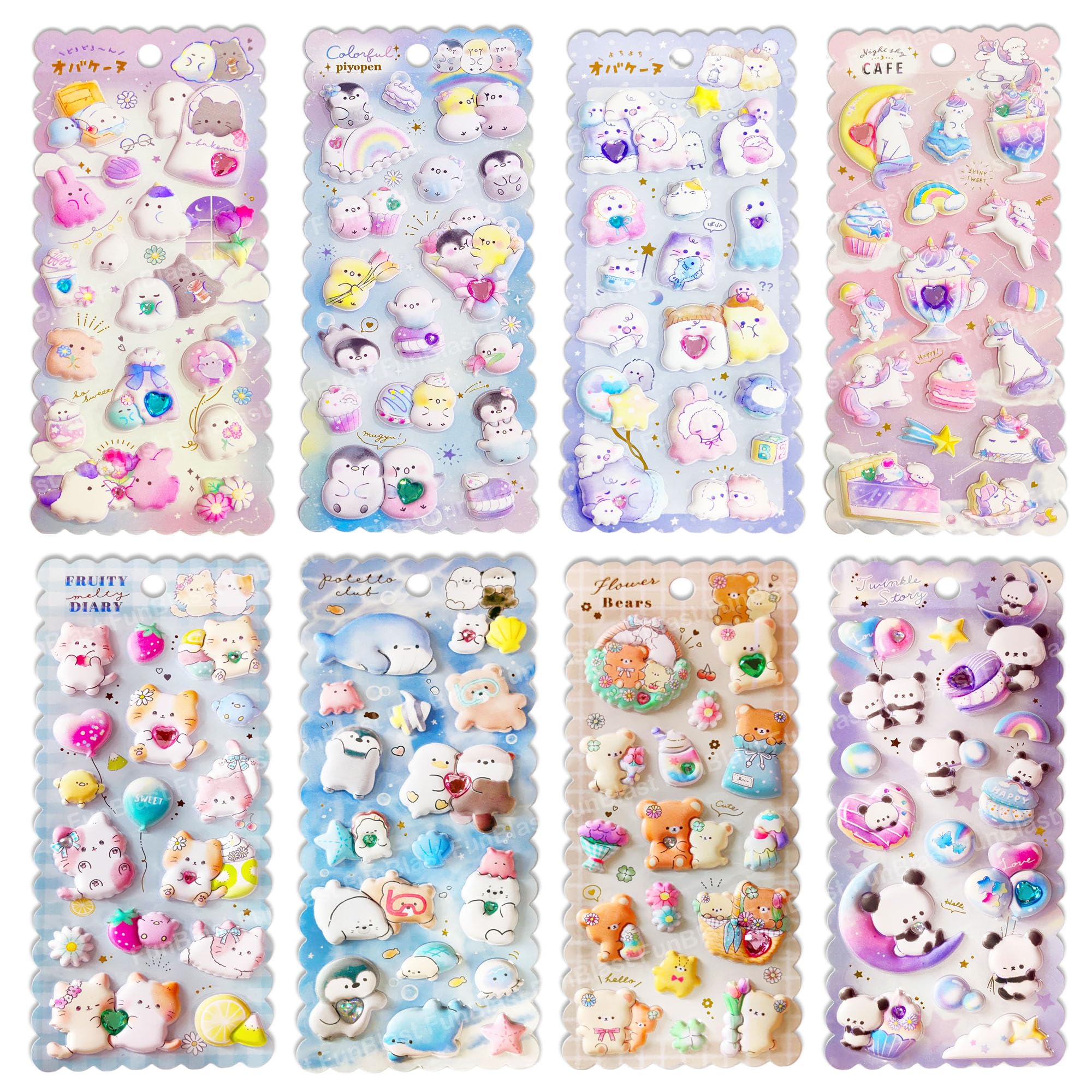 FunBlast Kawaii Stickers Set – 8 Sheets, 120+ Pcs Puffy Stickers for ...