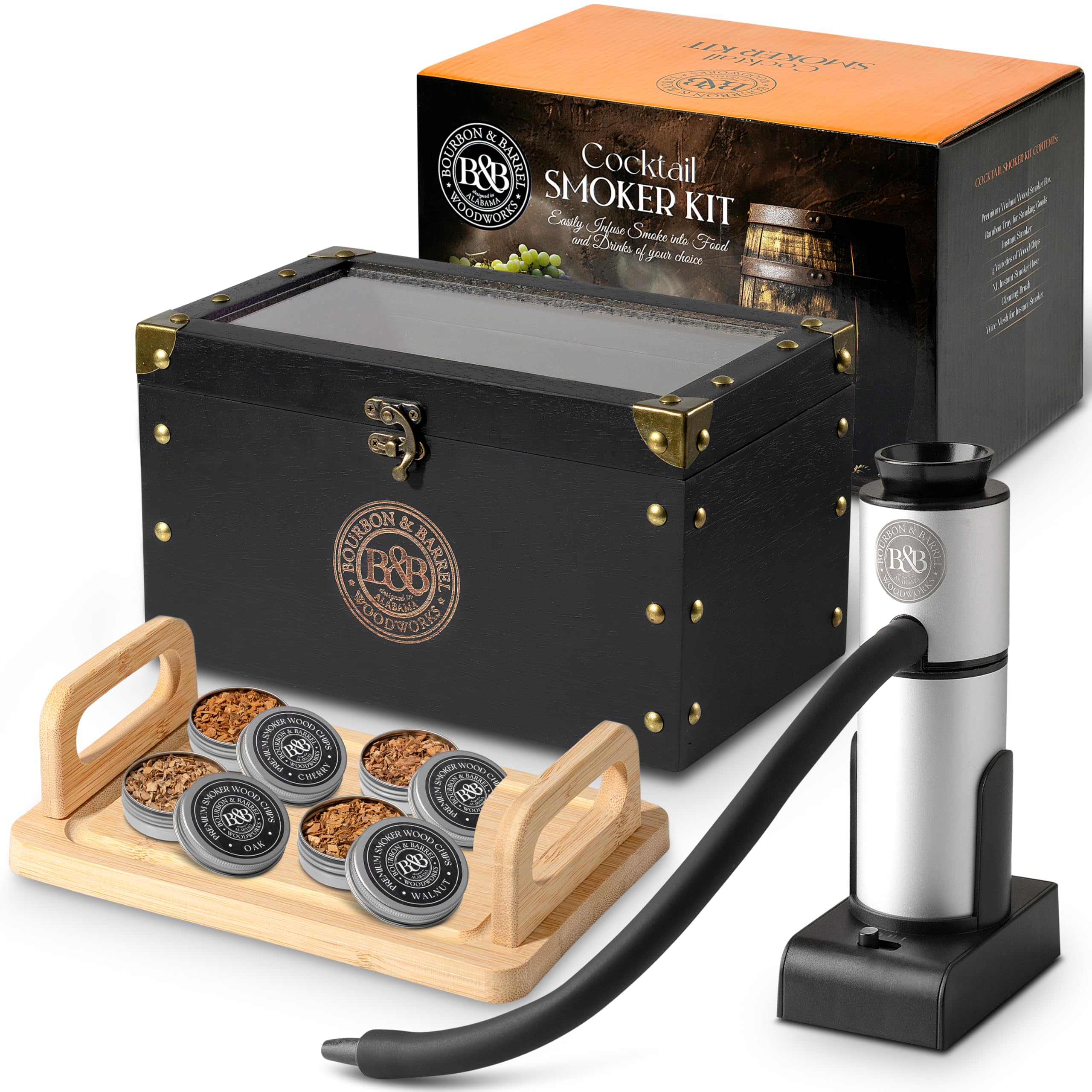Amazon.com : BOURBON & BARREL Cocktail Smoker Kit | Crafted with Walnut ...
