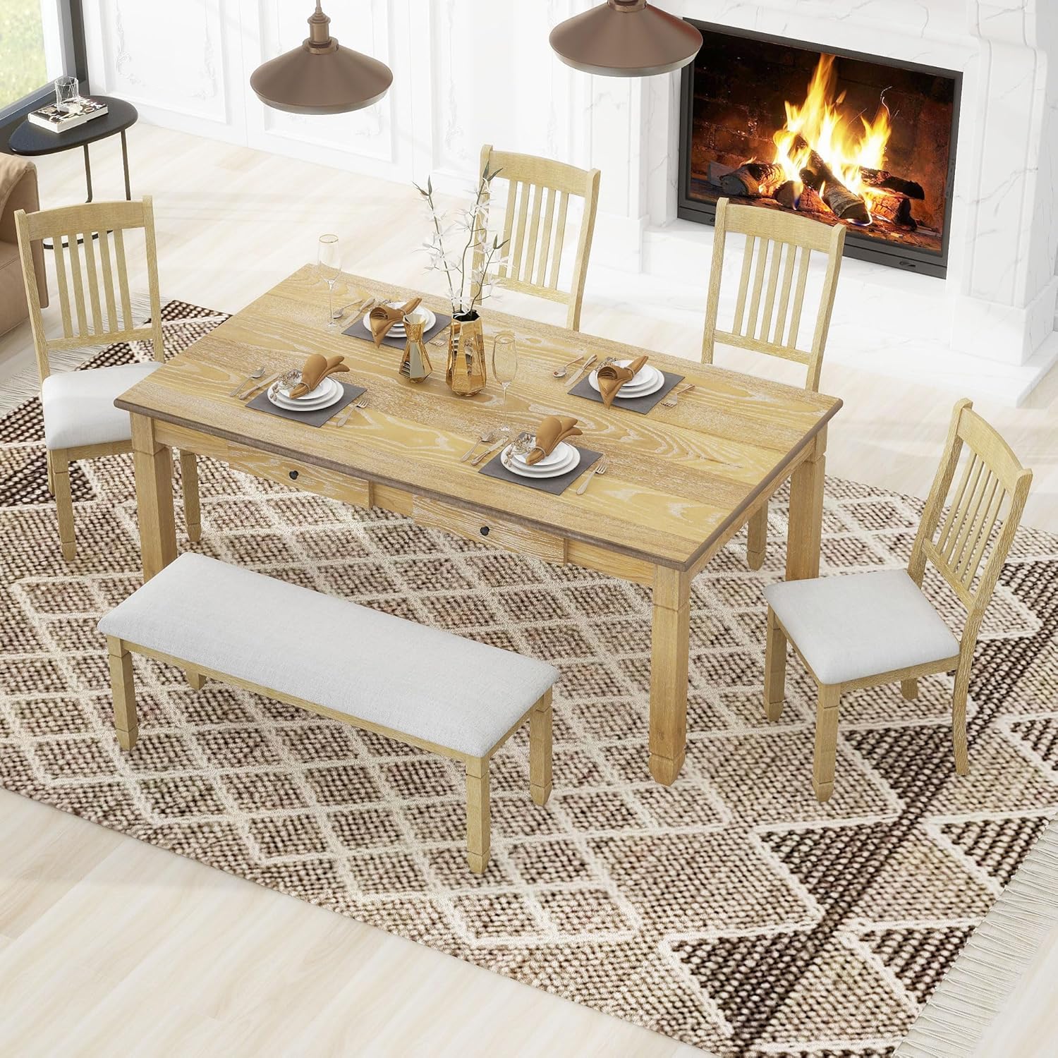 Amazon.com - ChicBliss 6-Piece Retro Solid Wood Dining Table Set, 72" L ...