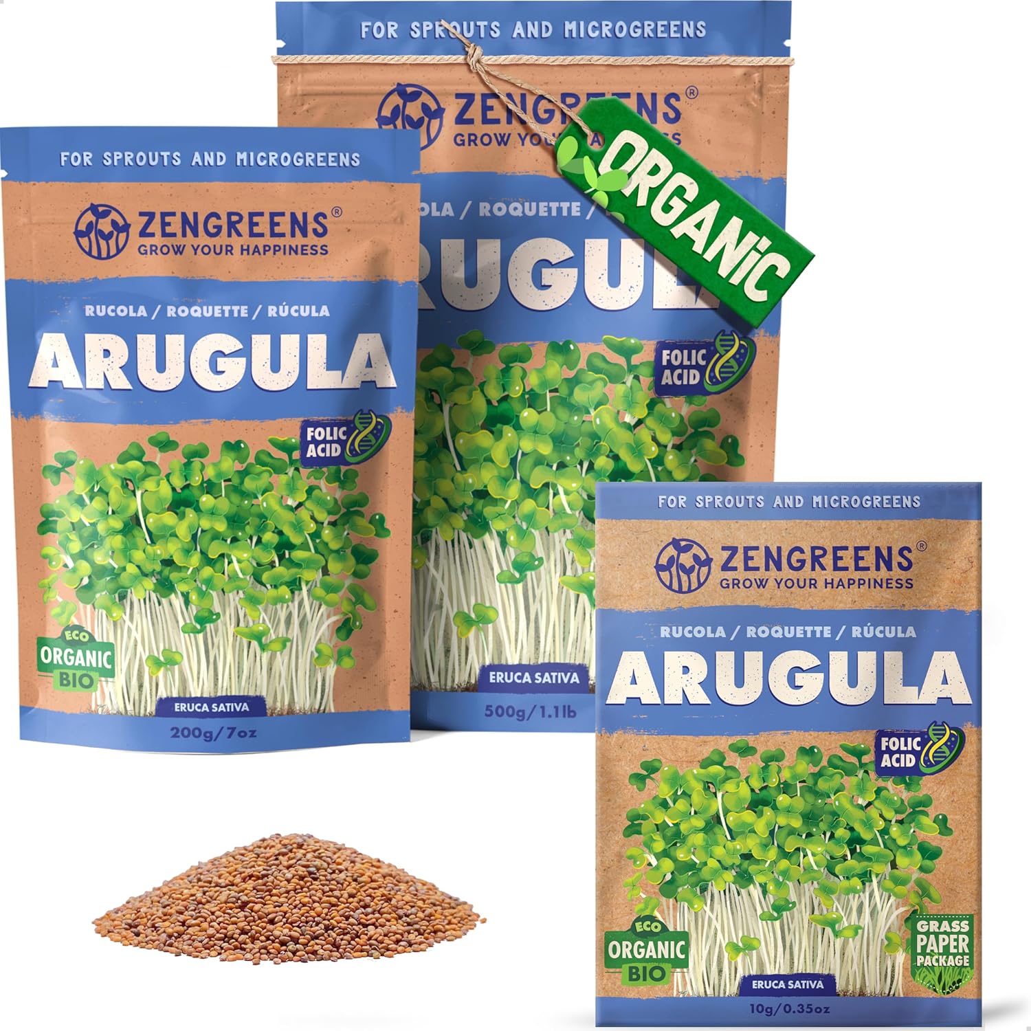 ZenGreens® - Organic Rocket Sprouting Seeds - Choose Between 10g, 200g ...