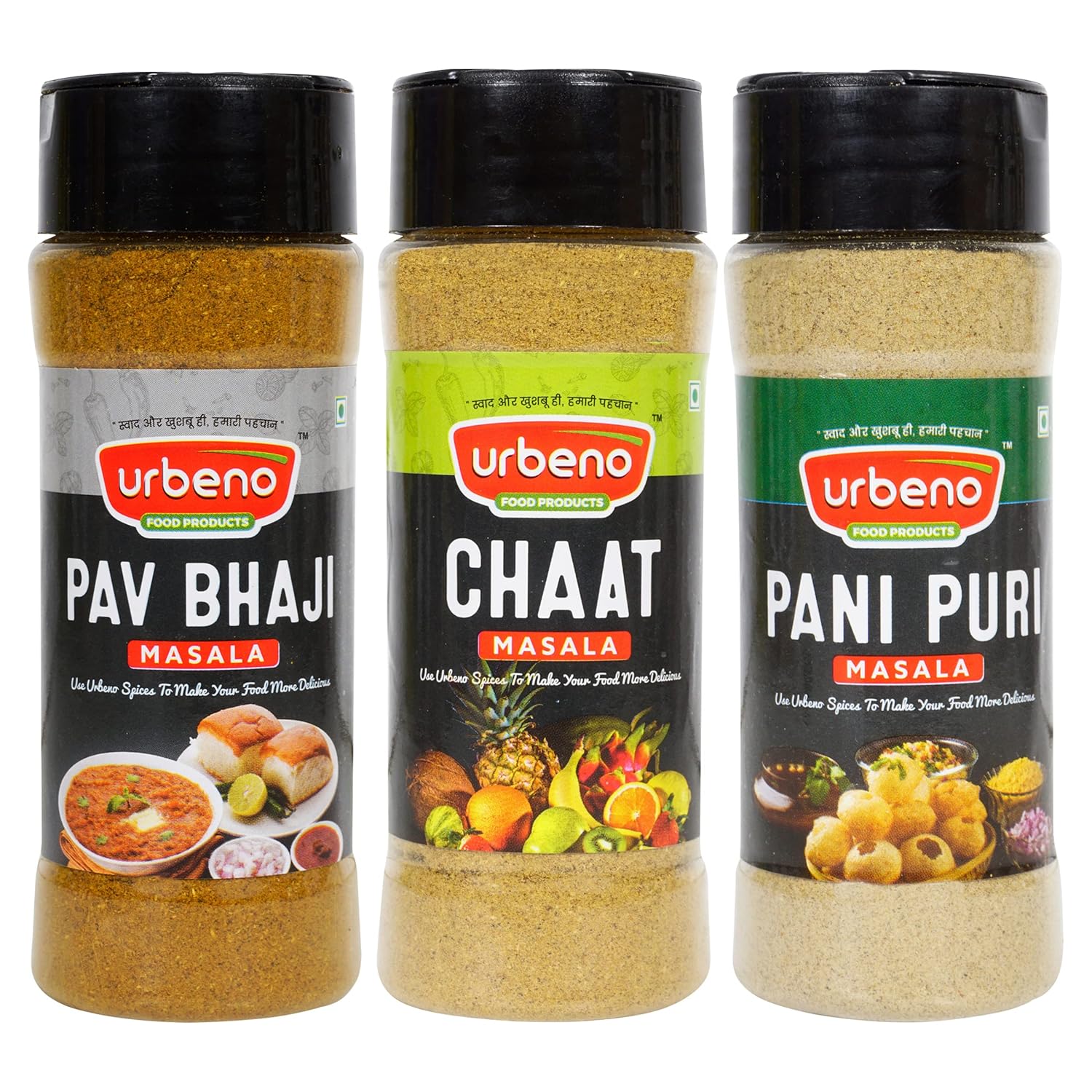 Urbeno Pav Bhaji, Pani Puri & Chat Masala Combo - 60g (Pack of 3) | 100 ...