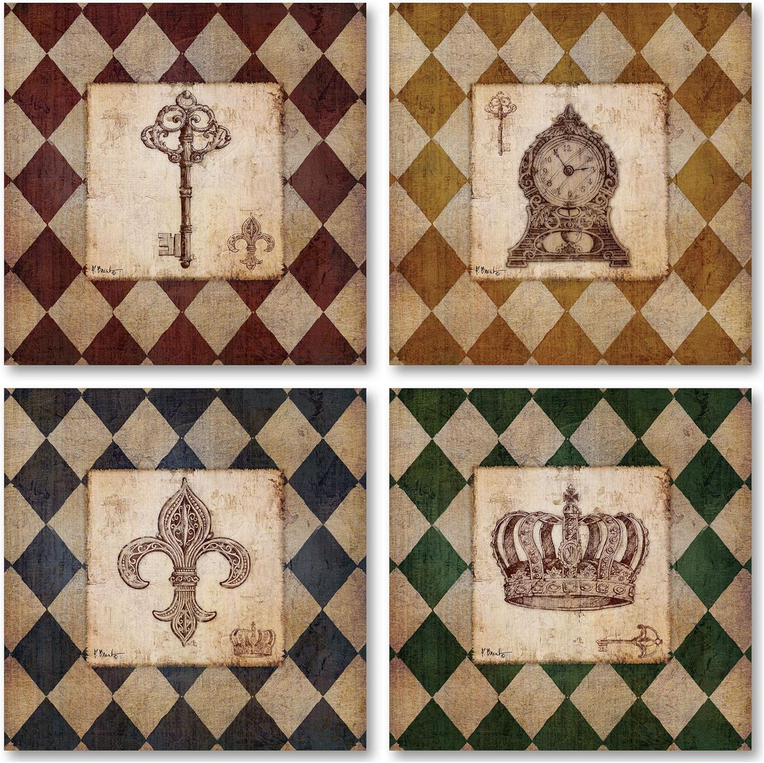 Antique Vintage Harlequin Modern Fleur; Set of 4 Posters-each 12x12 ...