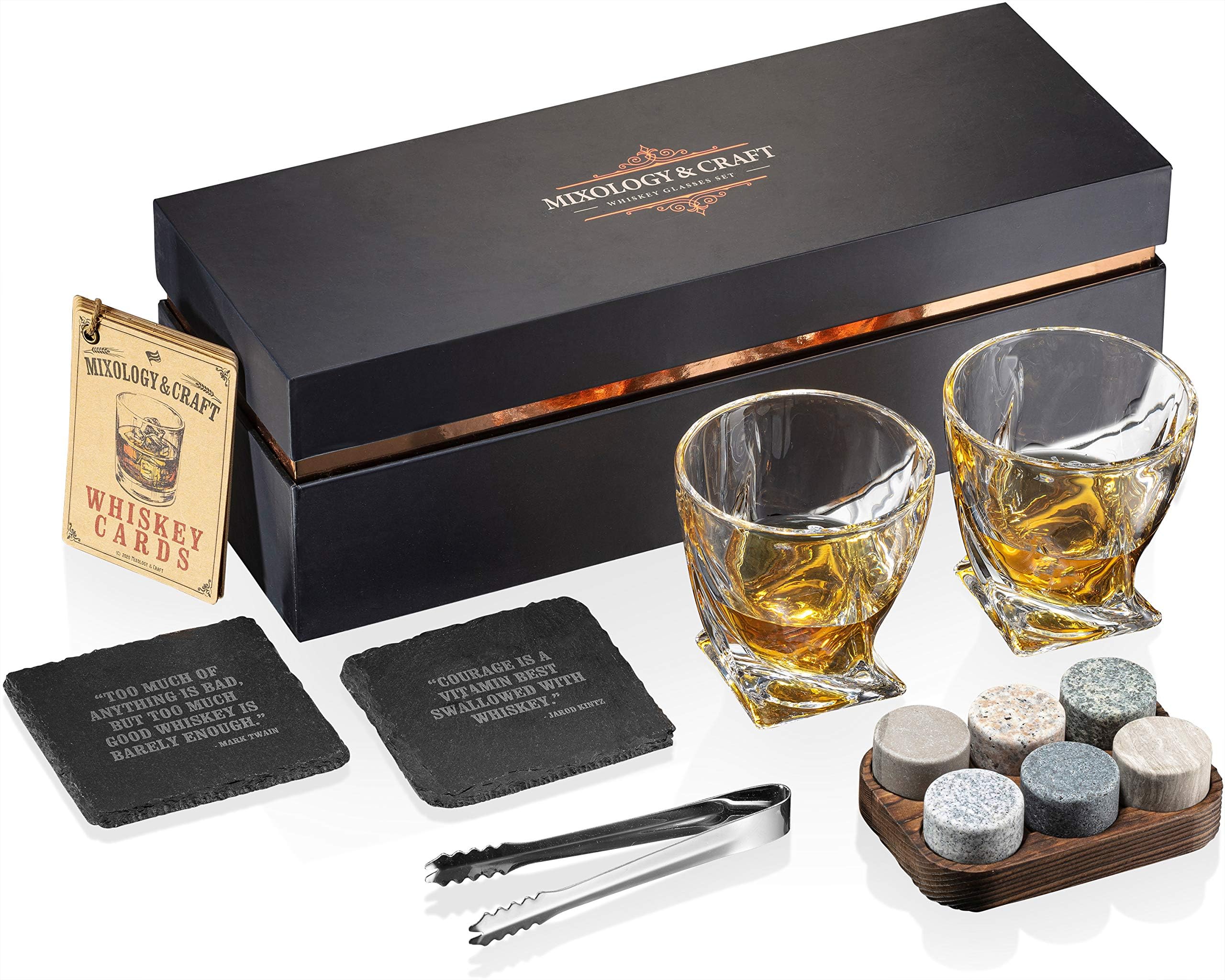 Amazon.com: Mixology & Craft Whiskey Glasses Stones Gift Set for Men ...