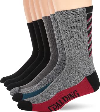 Amazon.com: Spalding Men's 6 Pack Crew, Black Multi, Sock Size 10-13 ...