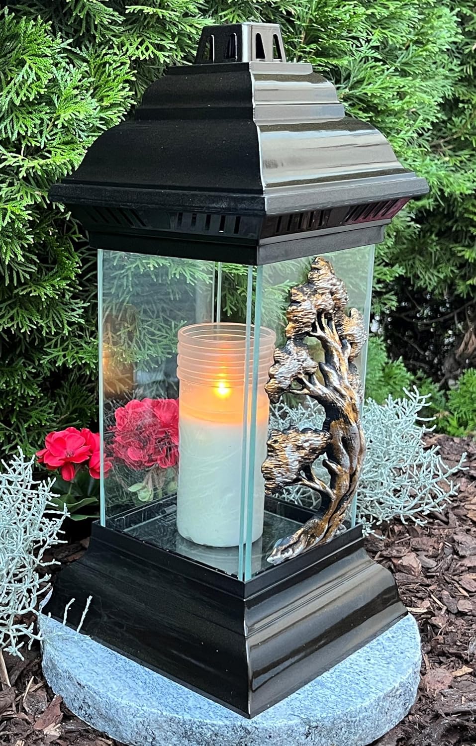 Grablaterne Grablampe Grableuchte Lebensbaum Bronze Grabschmuck inkl ...