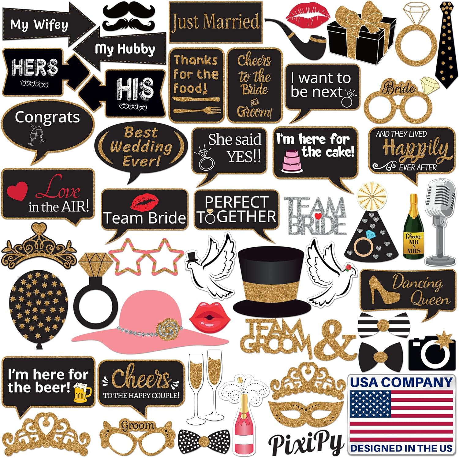 Amazon.com: Wedding Photo Booth Props - 53 Pieces, Multicolored - Fun ...