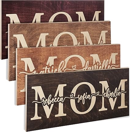 Amazon.com: Personalized Mom Sign with Kids Names - 4 Wooden Colors, 2 ...