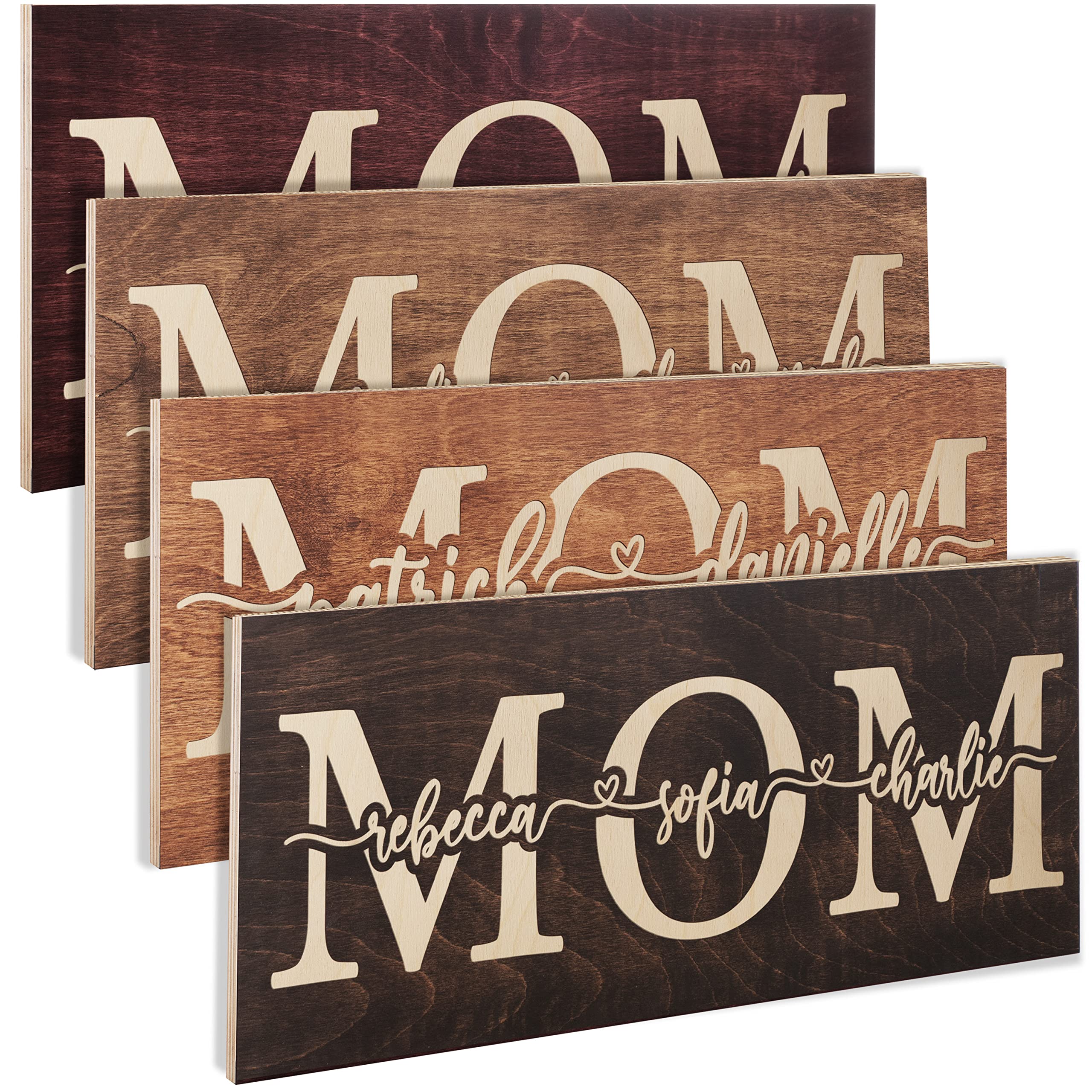 Amazon.com: Personalized Mom Sign with Kids Names - 4 Wooden Colors, 2 ...