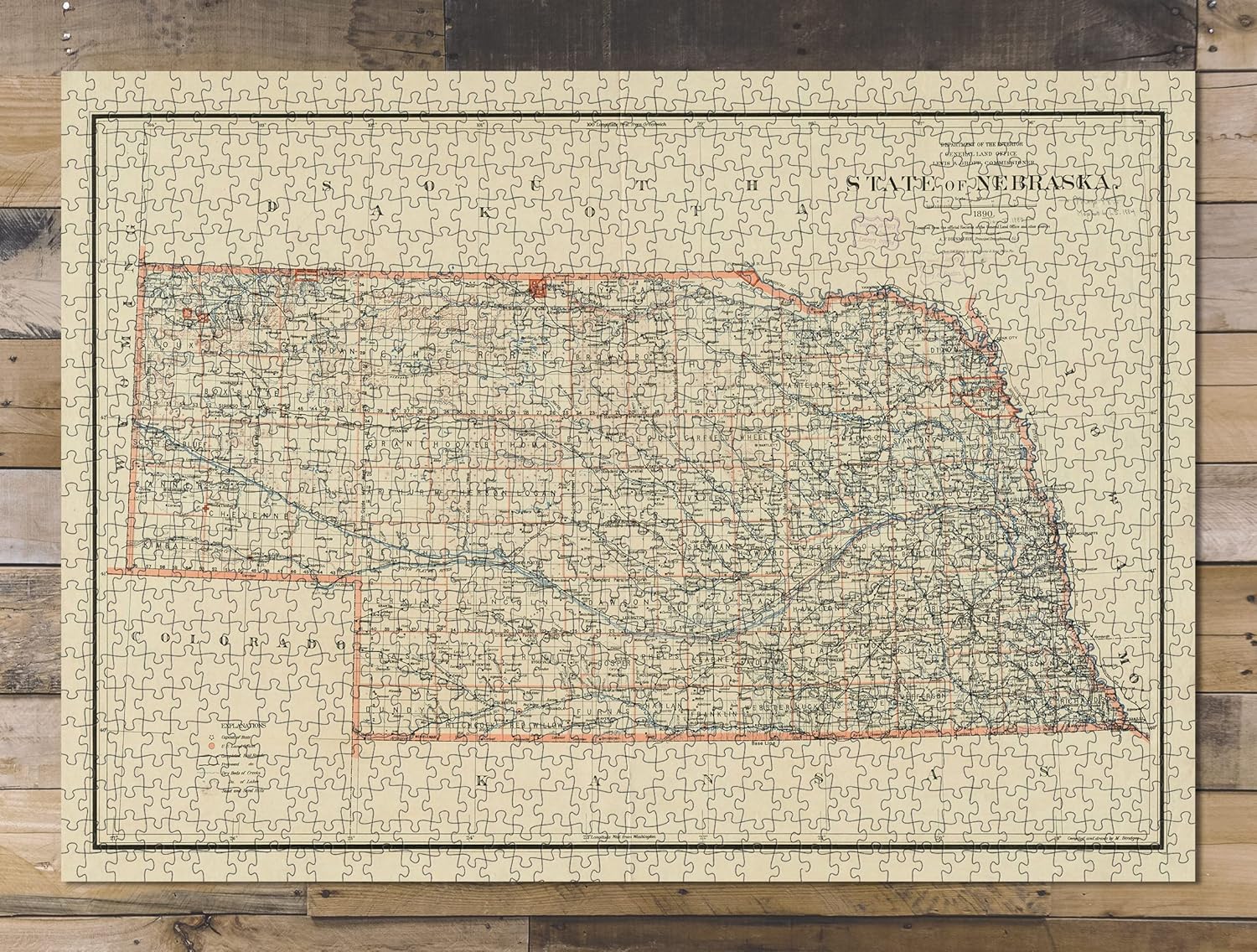 Amazon.com: 1000 Piece Jigsaw Puzzle for Adults -1890 Map Nebraska ...
