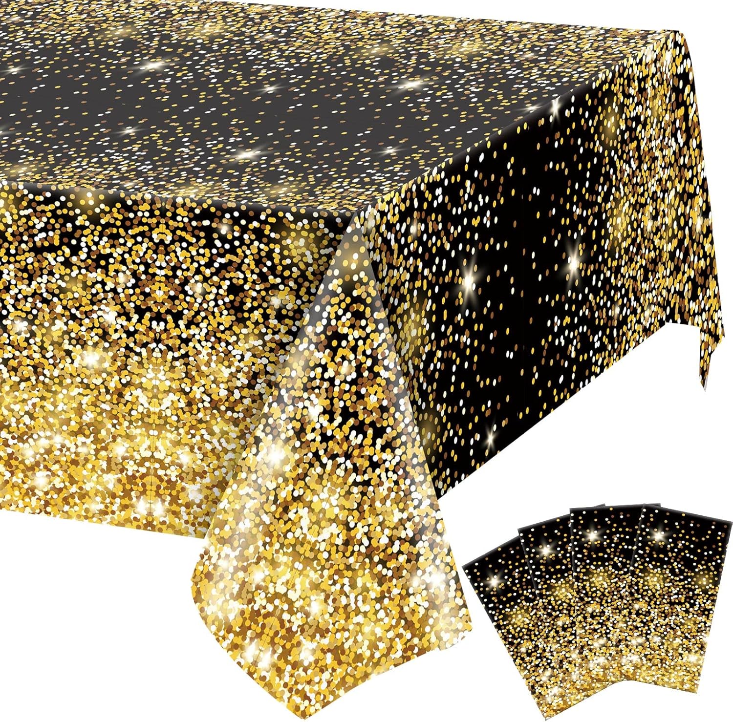 Amazon.com: Coume 4 Pieces Black and Gold Tablecloth 54 x 108 Inch Dot ...