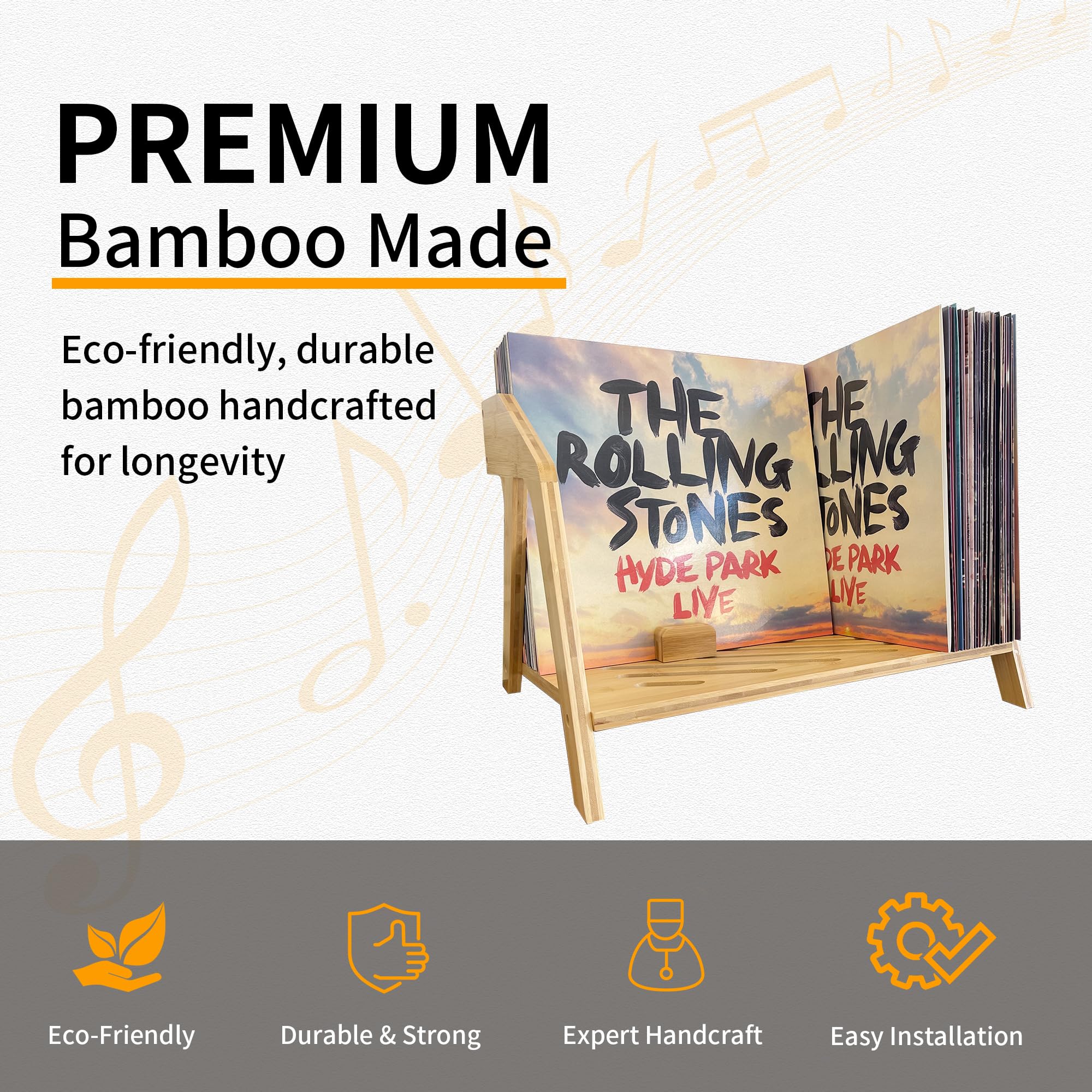 Snapklik.com : Bamboo Vinyl Record Storage Holder,Holds Up To 80 12 ...