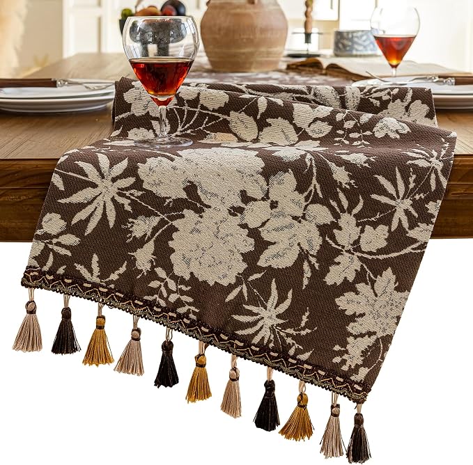 Amazon.com: HomeyHo Botanical Dark Brown Dining Table Runner with ...