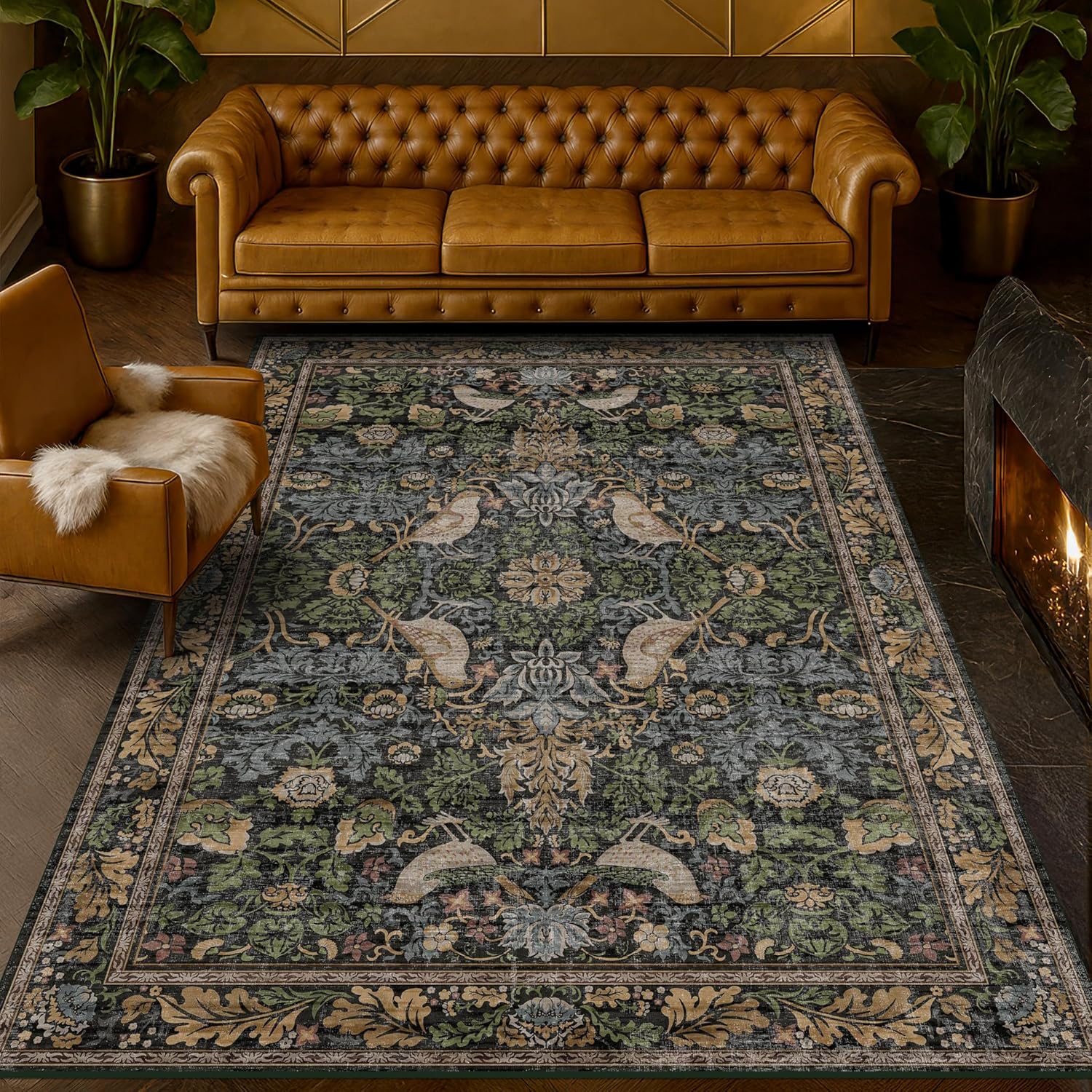 Amazon.com: Hazo Haus Boho Living Room Rug 5x8 - Dark Green Rugs 5x8 ...