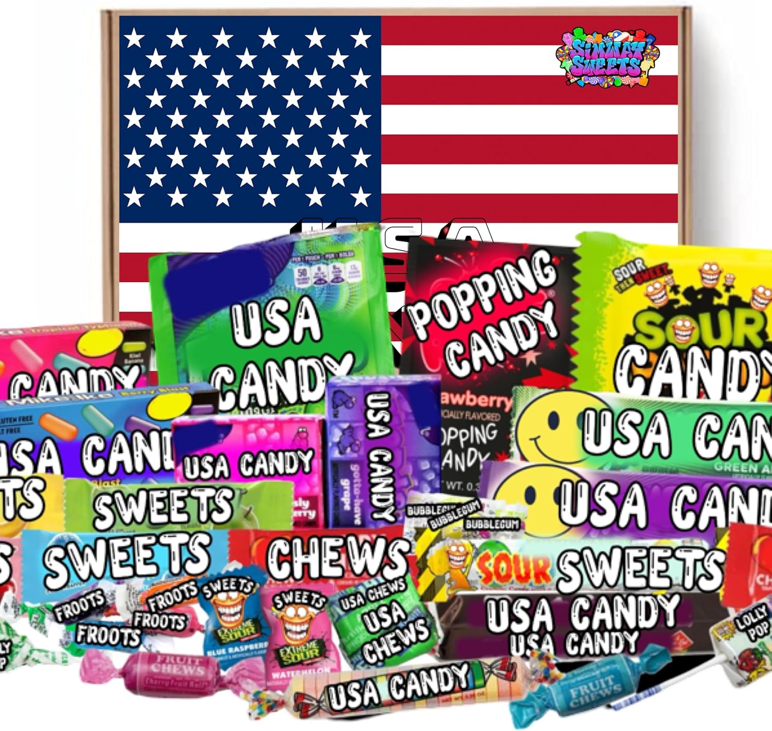 American Sweets Gift Box - Imported USA Candy Hamper - Includes 30 ...