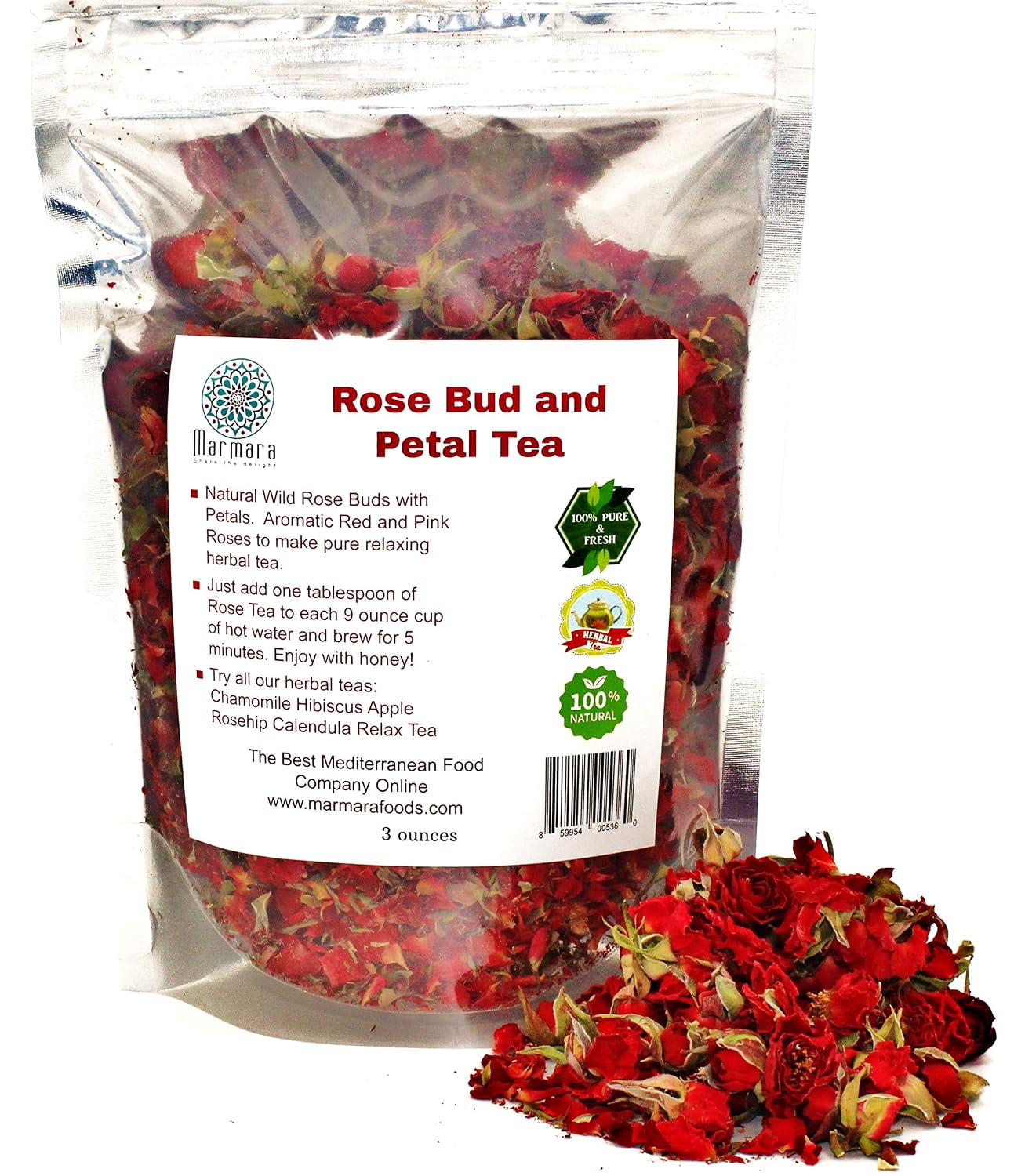 Buy Marmara Edible Rose Tea All Natural Healthy Pure Pink Red Buds and ...