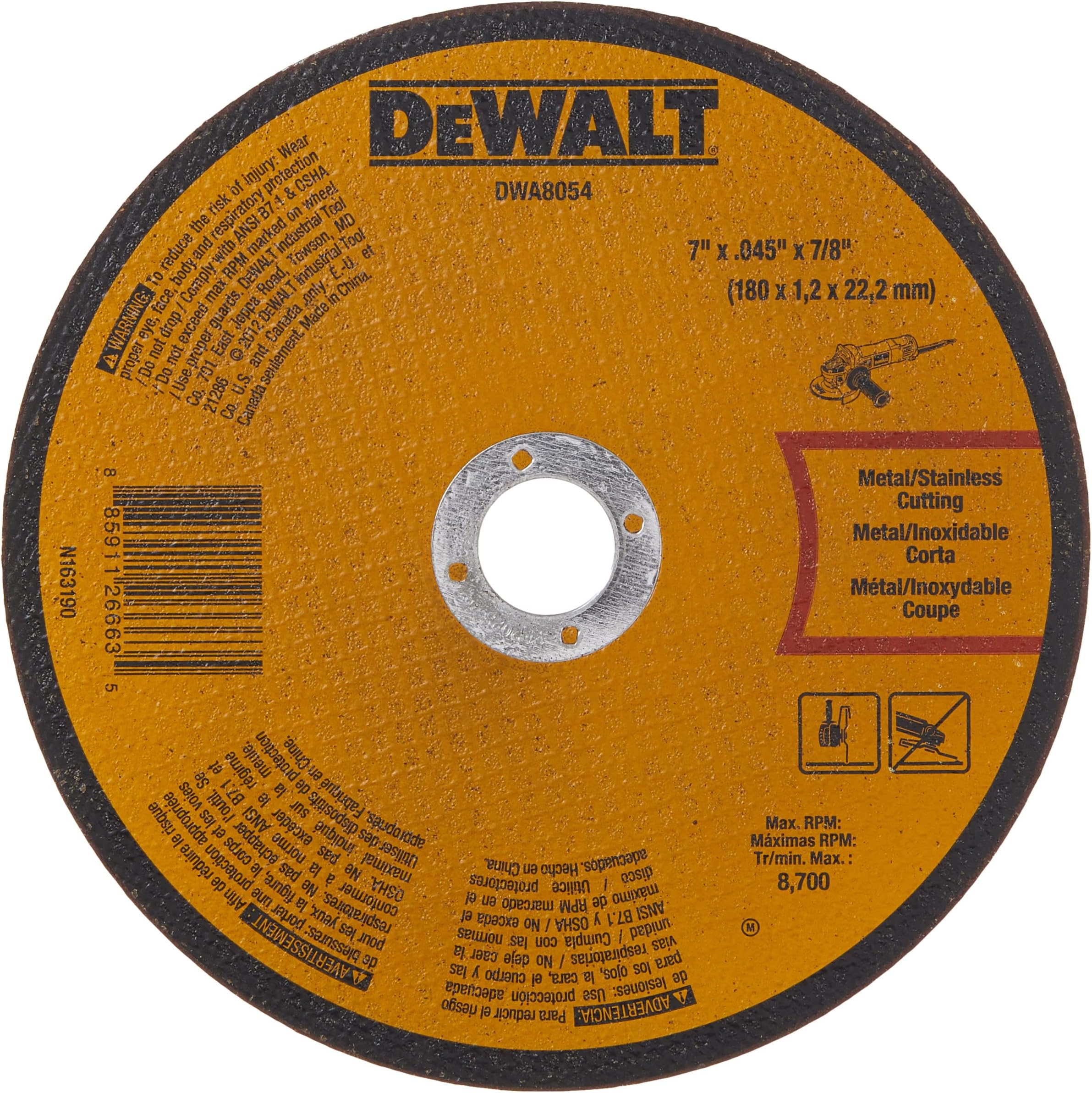 Amazon.com: DEWALT DW8427H Metal Cutting Wheel, 5/8-11 Arbor, 7-Inch by ...