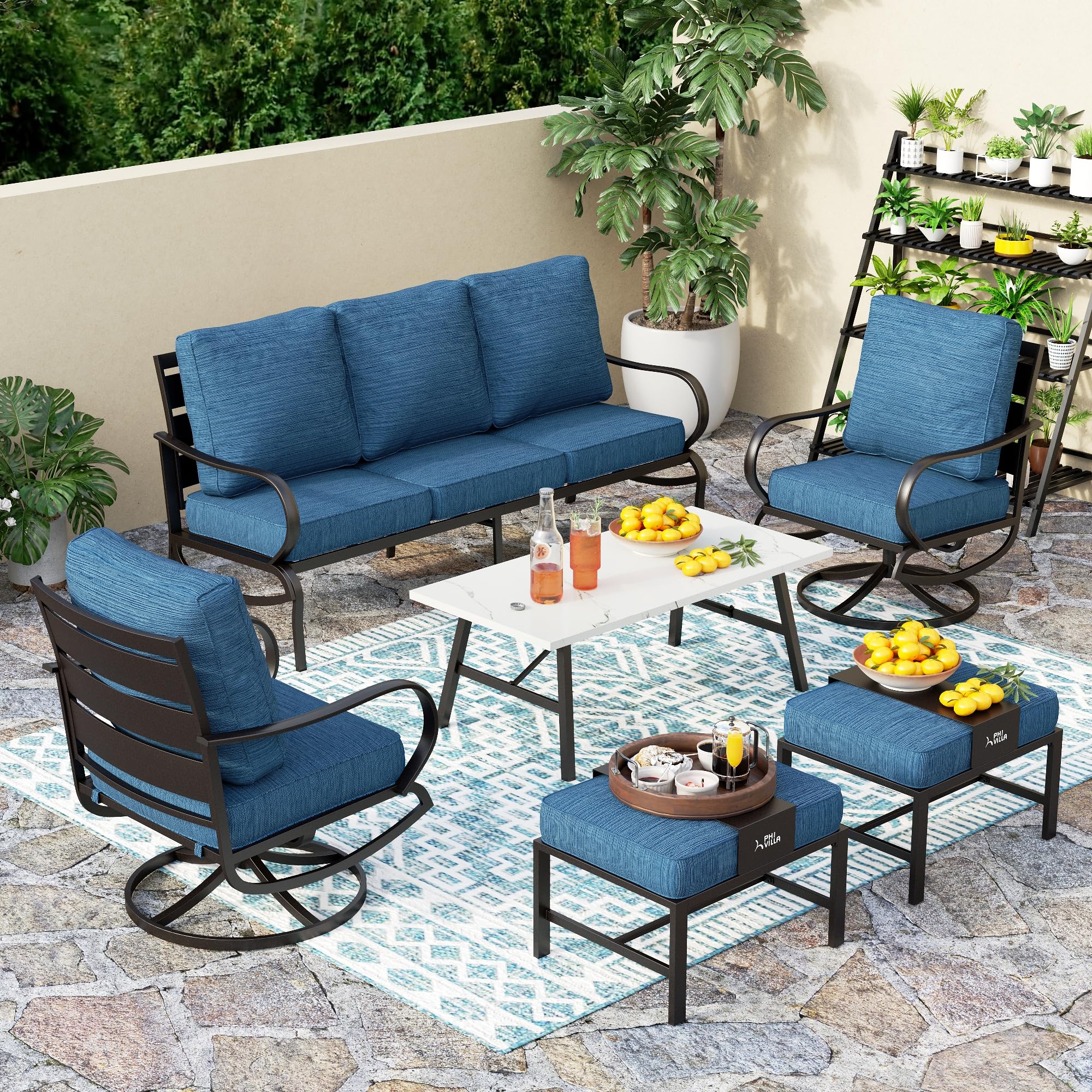 Amazon.com: PHI VILLA 6 Piece Patio Furniture Sets with 1 x 3-Seat Deep ...