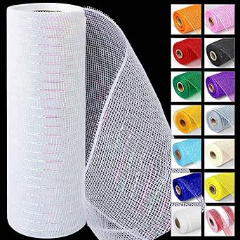Amazon.com: White Metallic Deco Mesh Ribbon – 10" x 10 Yards Roll for ...