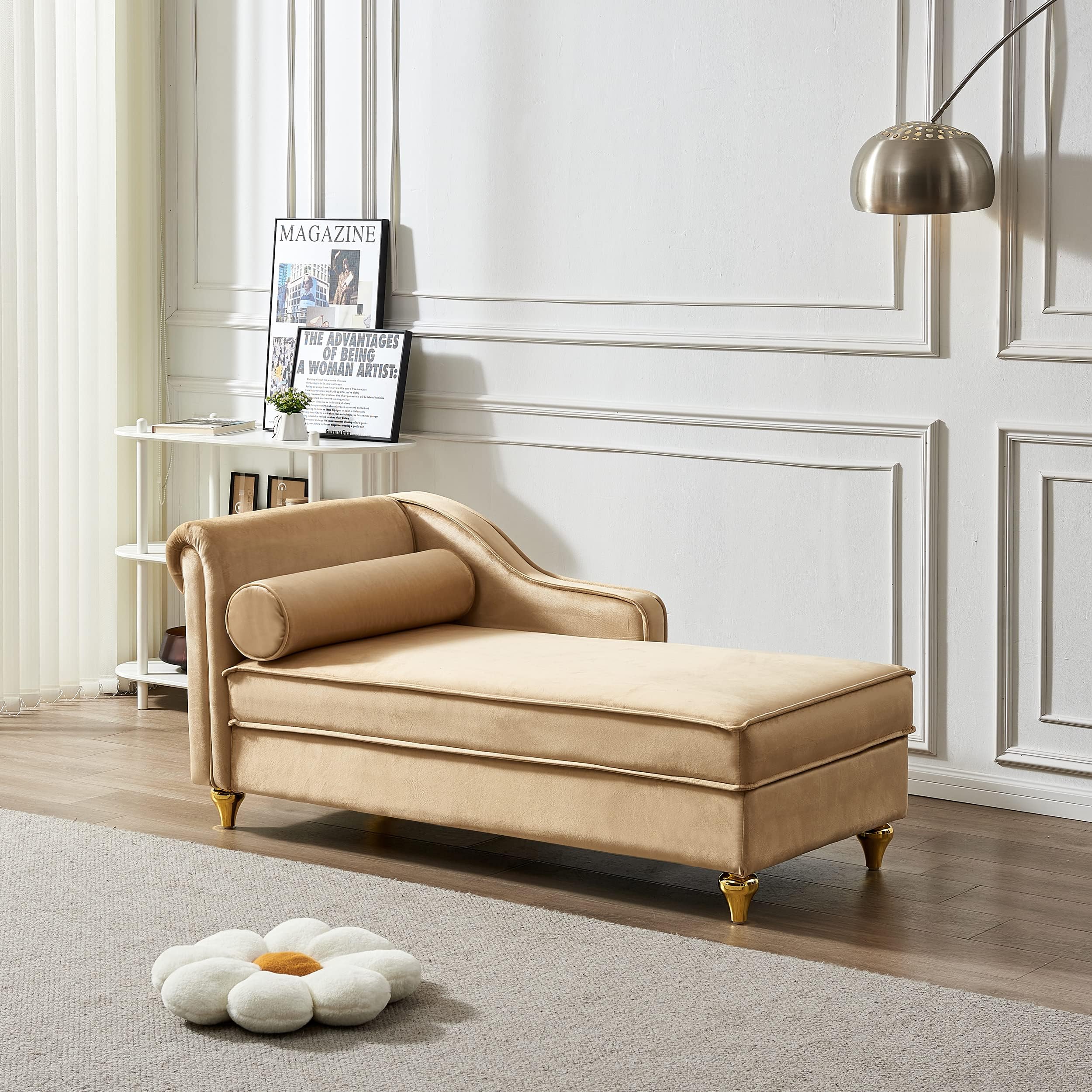 Amazon.com: HomSof Chaise Lounge with Storage, Khaki Velvet Reclining ...
