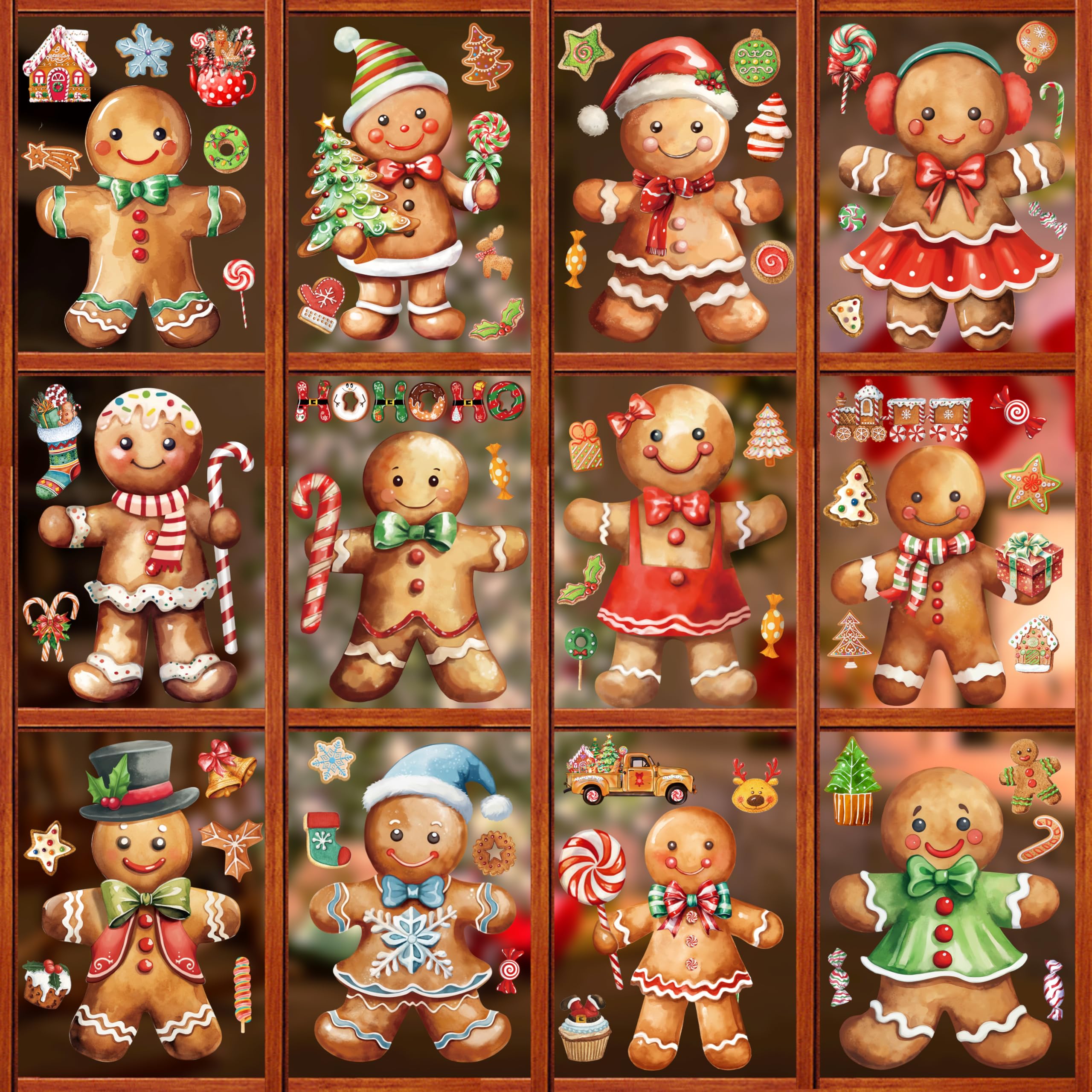 Amazon.com: 12 Sheets Christmas Window Clings, Xmas Gingerbread Candy ...