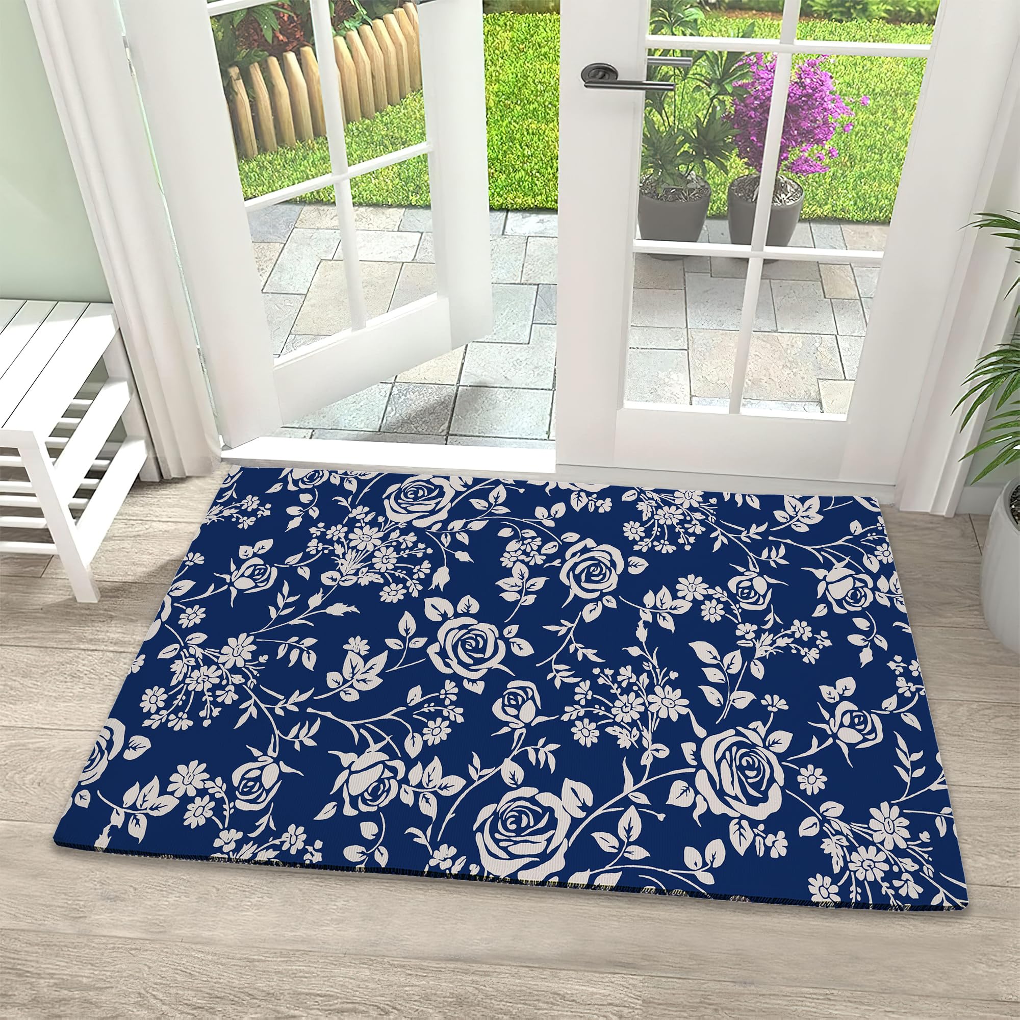 Amazon.com: Blue Branches Roses Door Mat Indoor Outdoor Doormat ...