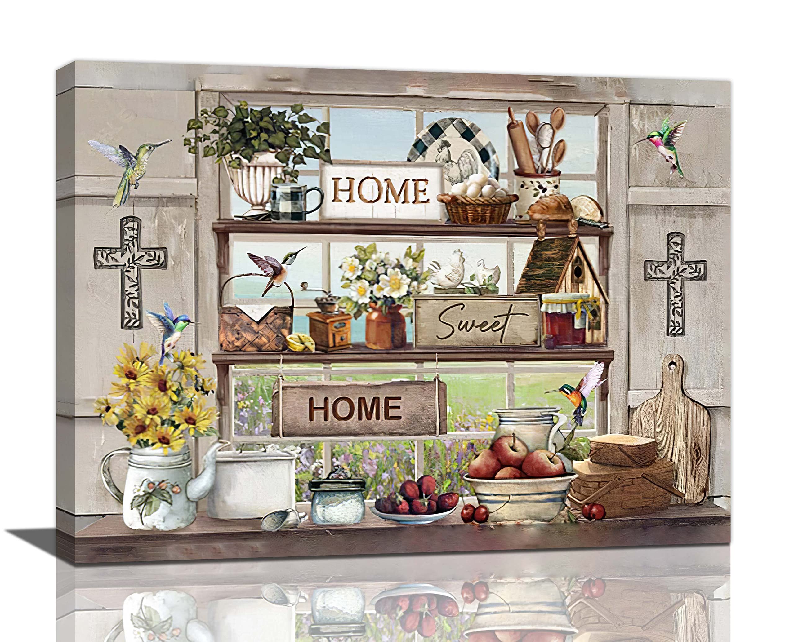 Amazon.com: Farmhouse Kitchen Wall Art Flower Hummingbird Kitchen ...