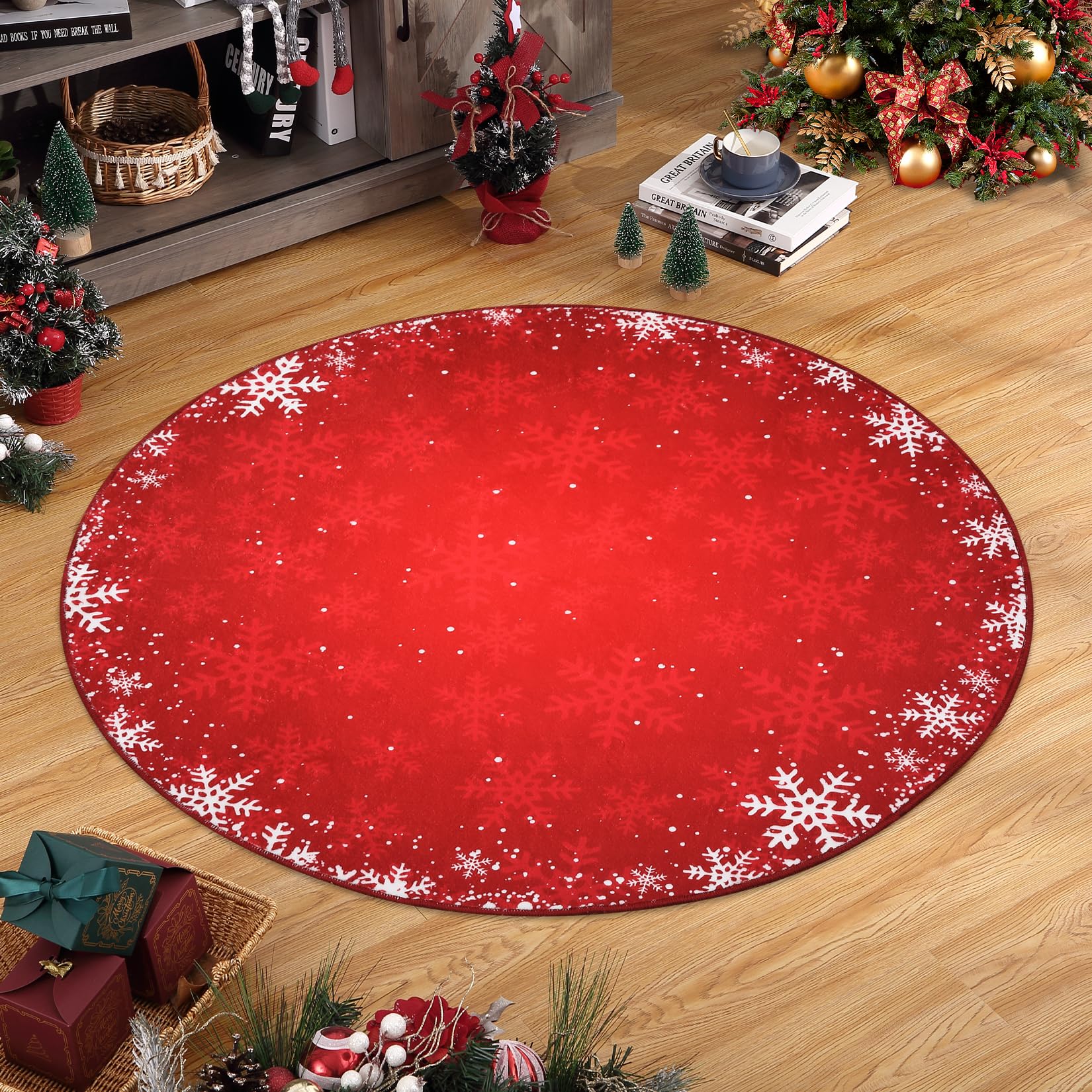 Amazon.com: RUGSREAL Christmas Round Rug 4ft Washable Circle Rug Non ...