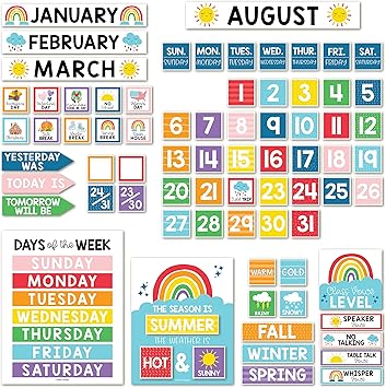Amazon.com: Classroom Calendar Set Bulletin Board Decor – School ...