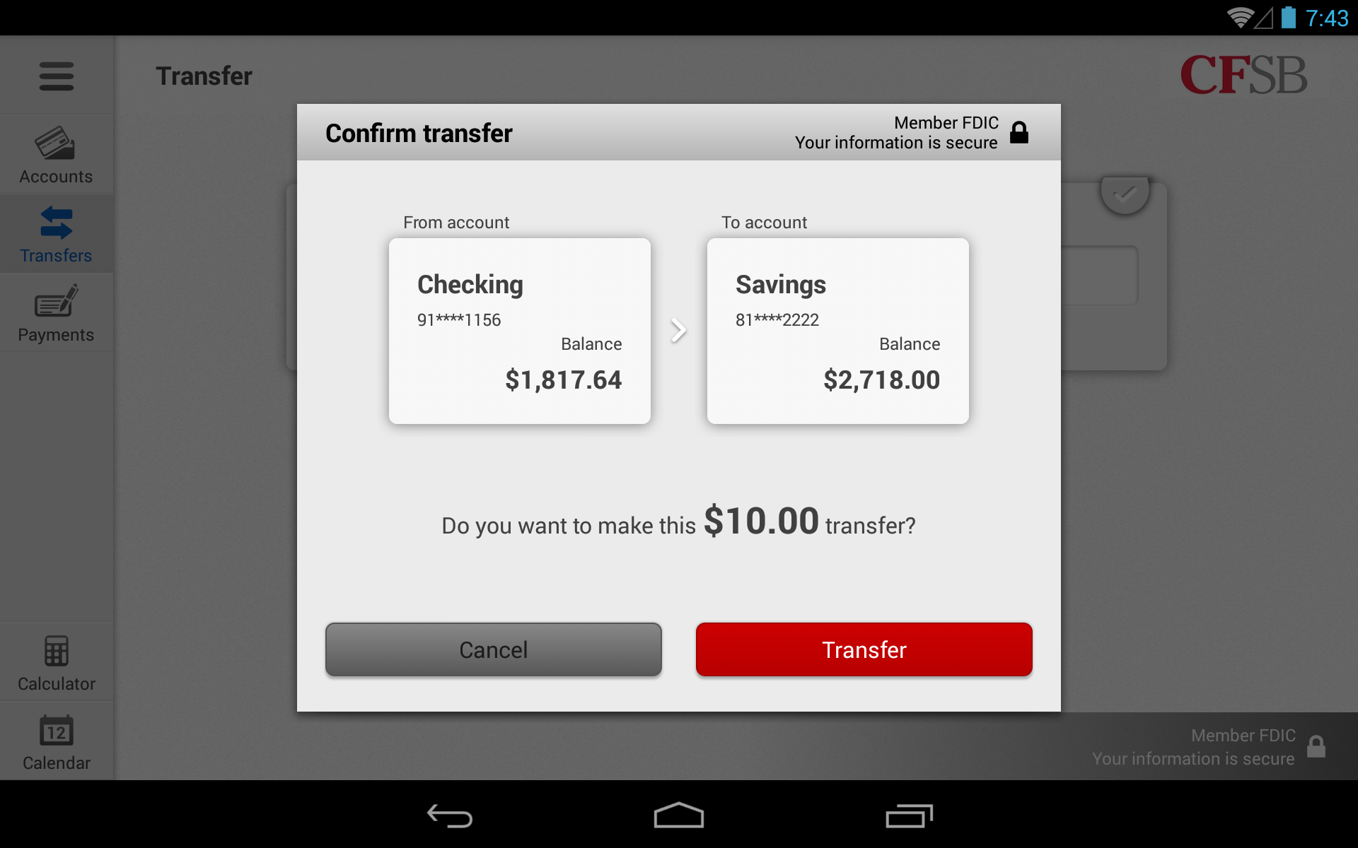 CFSB Online Banking Tablet - App on Amazon Appstore