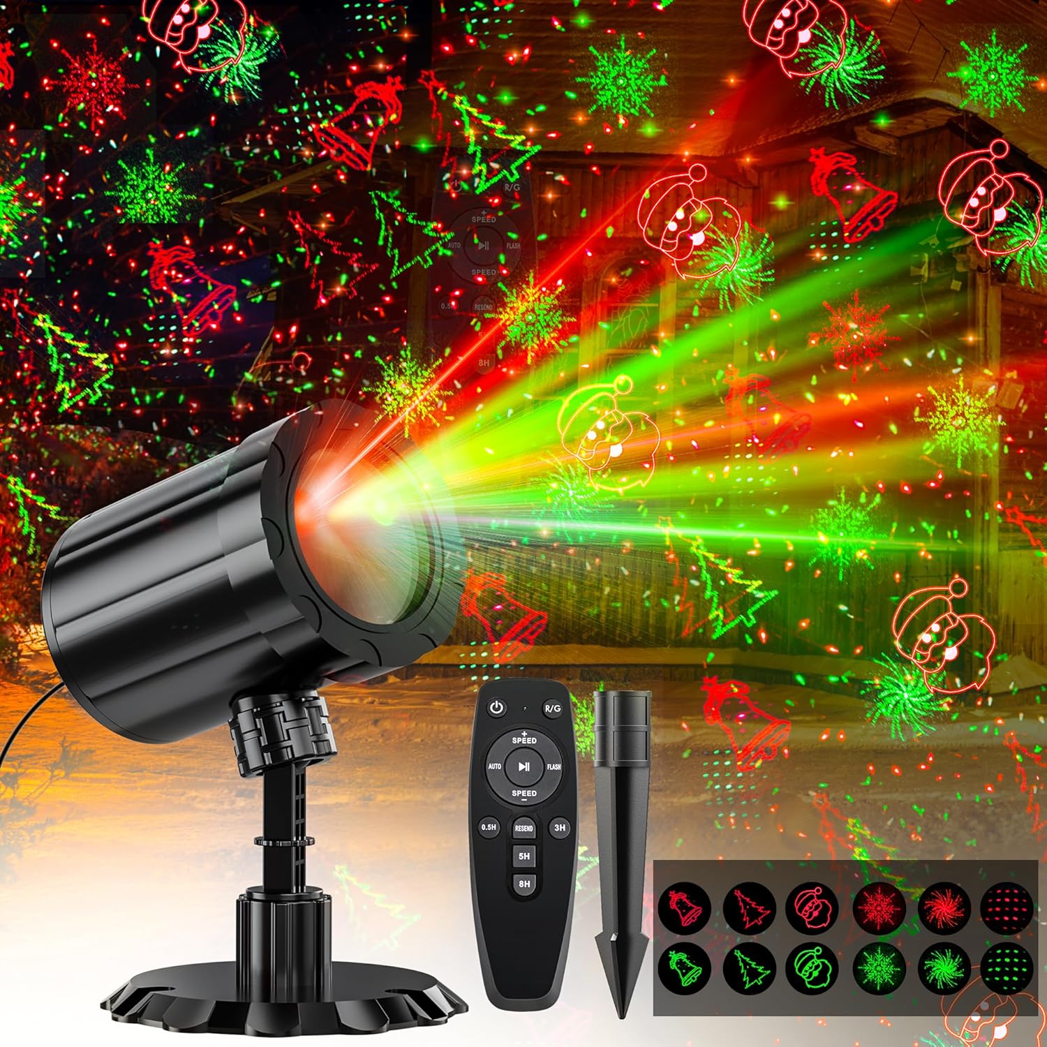 Amazon.com: Red and Green Christmas Light Projector with Remote Control ...