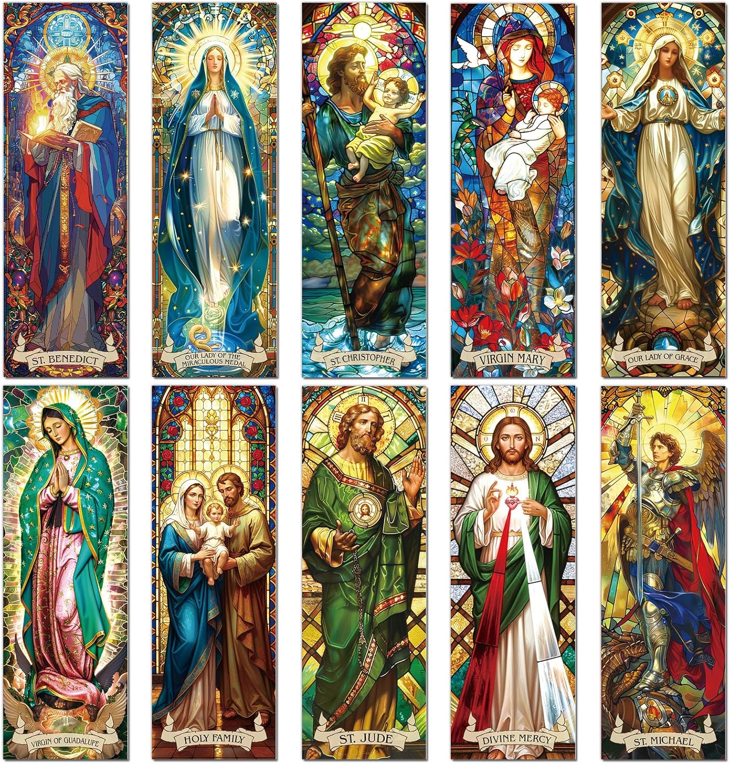 Amazon.com : Stained Glass Catholic Bookmark Gifts - Wxiben 20 Pcs ...