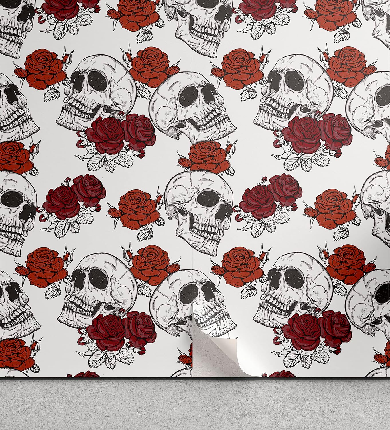 Ambesonne Skull Peel & Stick Wallpaper for Home, Retro Gothic Dead Head ...