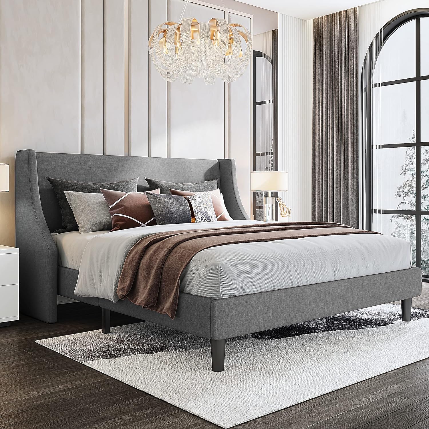 Amazon.com: WEEWAY King Size Modern Wingback Platform Bed Frame with ...