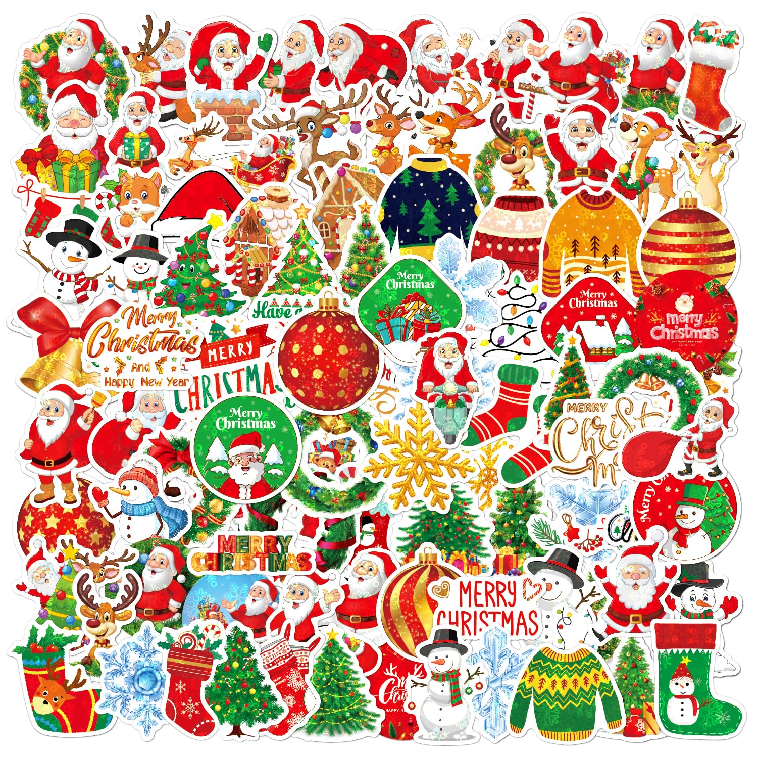 Amazon.com: 100Pcs Christmas Themed Stickers, Vinyl Waterproof Holiday ...
