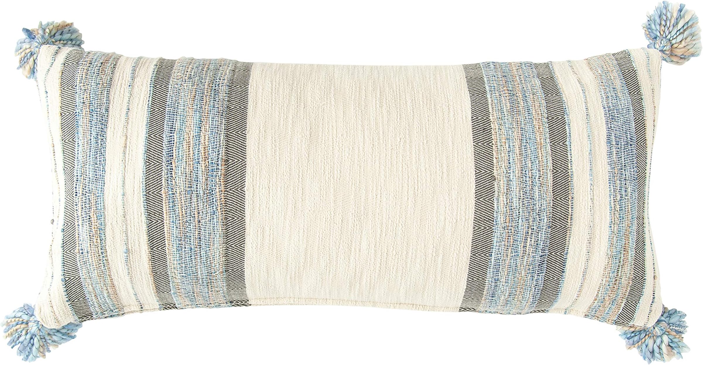 Amazon.com: Blue, Grey & Cream Striped Cotton Blend Lumbar Pillow with ...