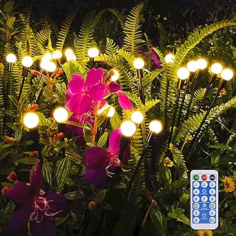 Solar Garden Lights, 4 Pack Upgraded 32 LEDs Firefly Lights Solar ...