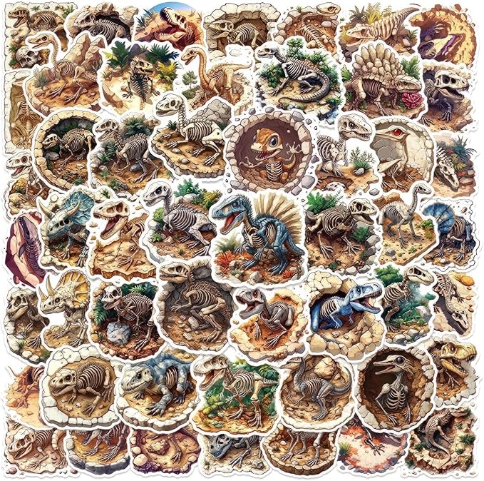 Amazon.com: 50 Pack Dinosaur Fossil Skeleton Stickers - Teens Birthday ...