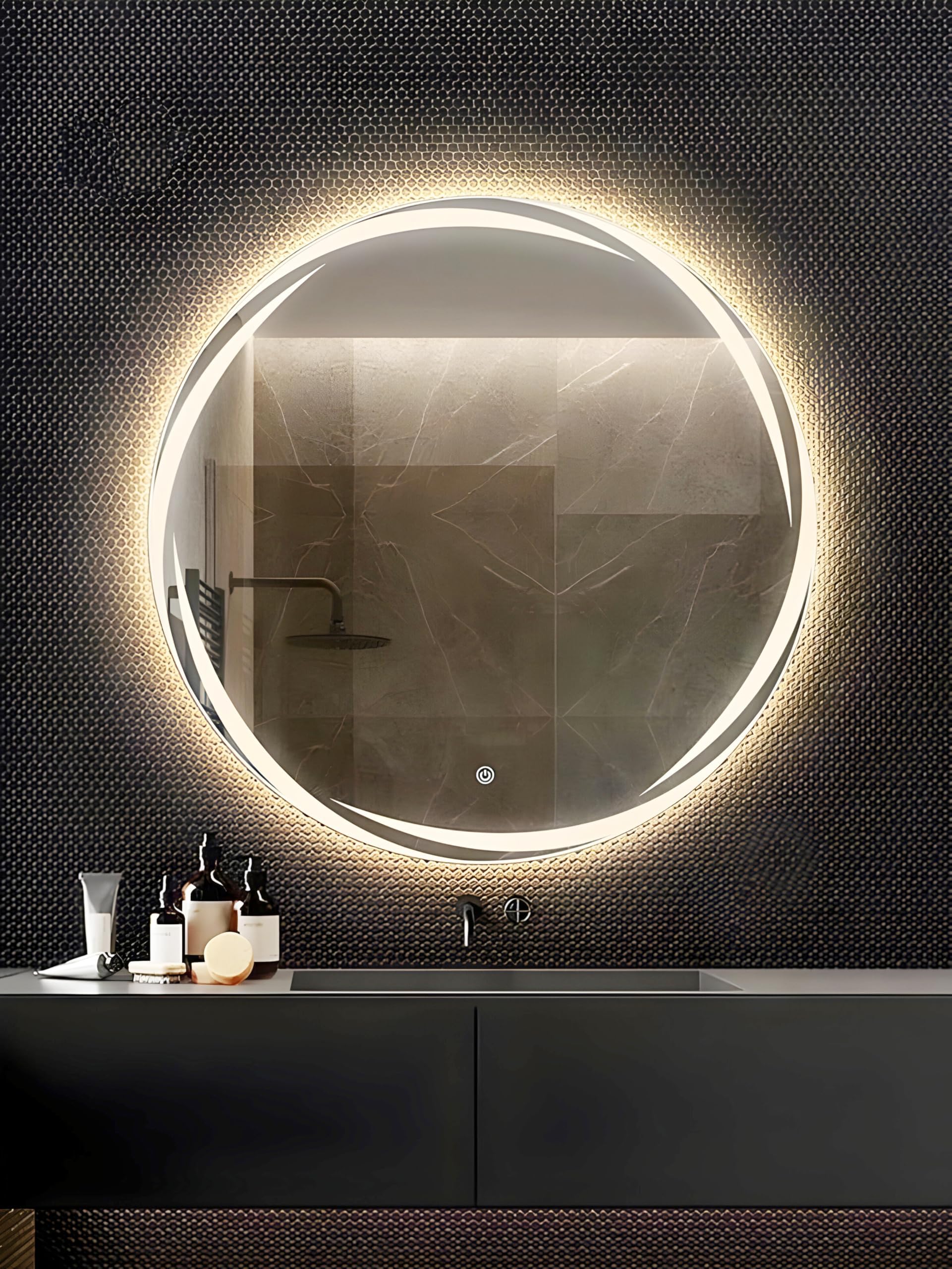 Buy Round Led Glass Wall Mirror For Bathroom,Wash Basin Mirror 3 Led ...