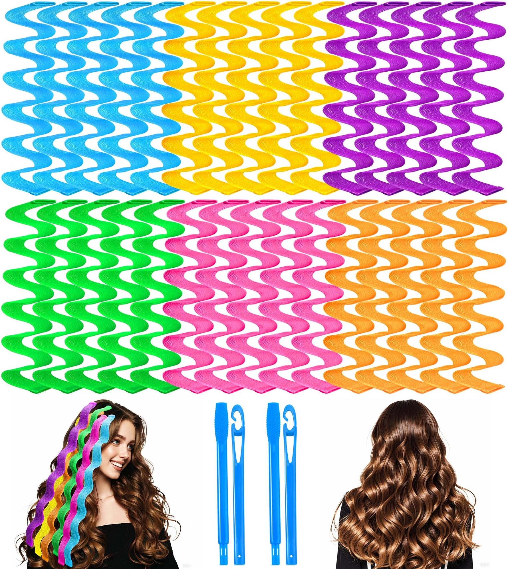 Amazon.com: 42 Pieces Heatless Waves Hair Curler, No Heat Damage Wavy ...