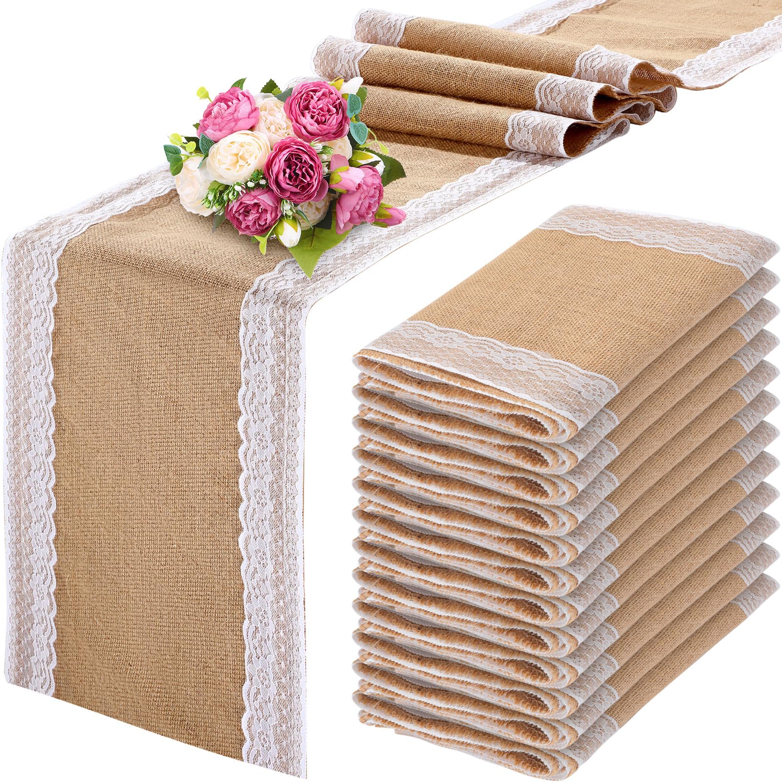 Amazon.com: 12 Pcs Lace Burlap Table Runner 12'' x 72'' Rustic Jute ...