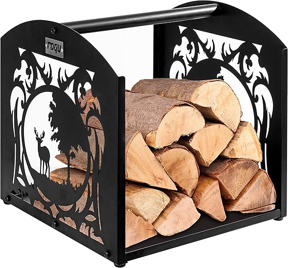 roqu Kaminholzkorb Metall schwarz 39x40x39 cm | Holzkorb für Kaminholz ...