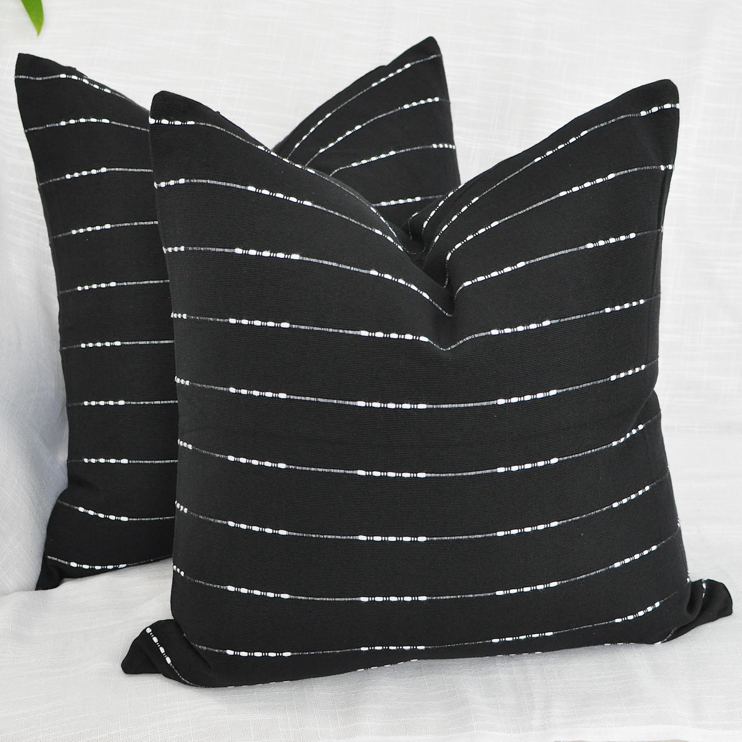 Amazon.com: Oveesha Black Pillow Covers 20x20 Cotton Woven Stripes ...