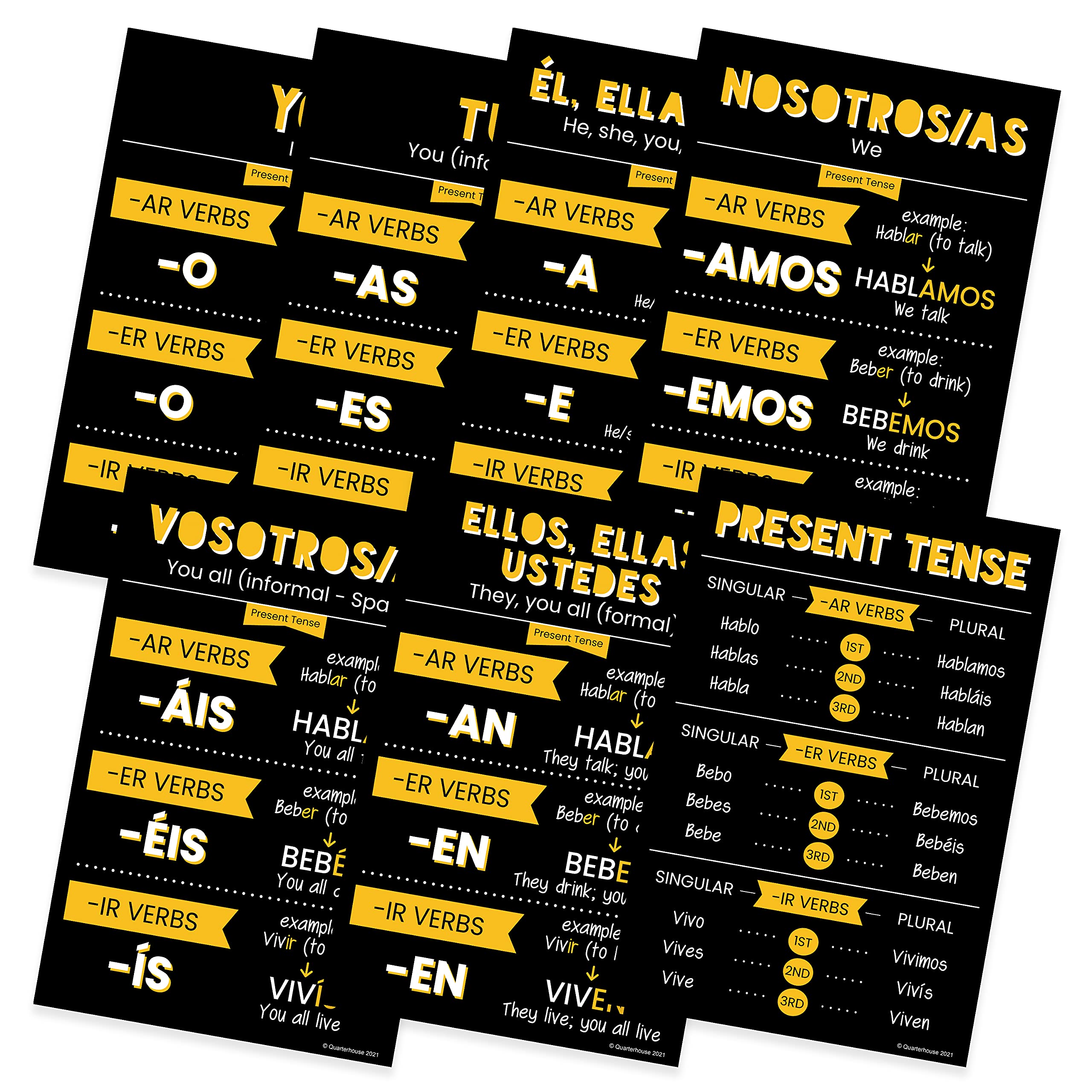 Amazon.com: Quarterhouse Spanish Present-Tense Verbs Poster Set ...