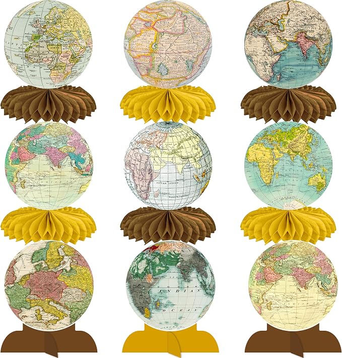Amazon.com: Vintage Globe World Map Honeycomb Centerpieces Travel Party ...