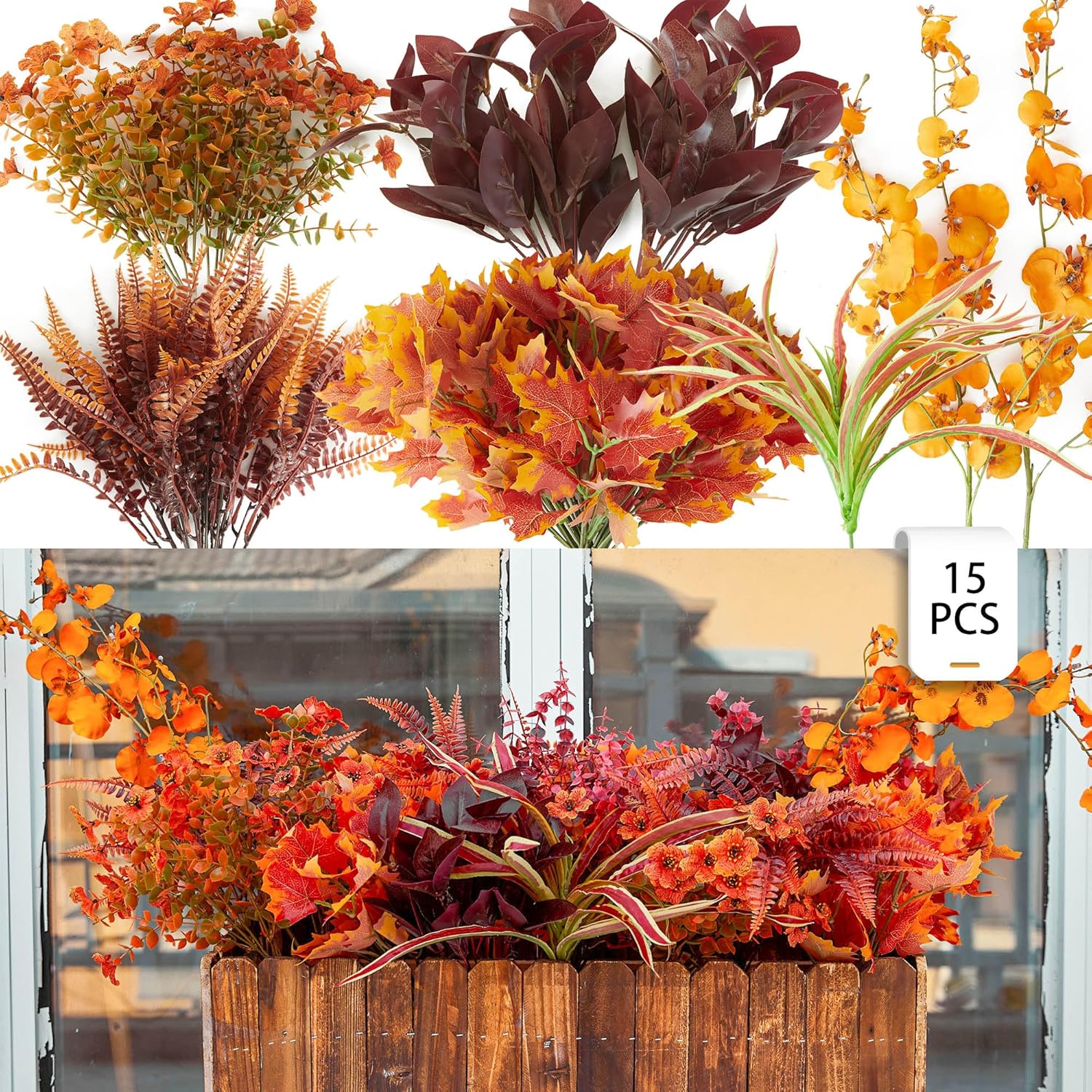 Amazon.com: PARTY JOY 15 Bunches Artificial Fall Flowers Faux Fake ...