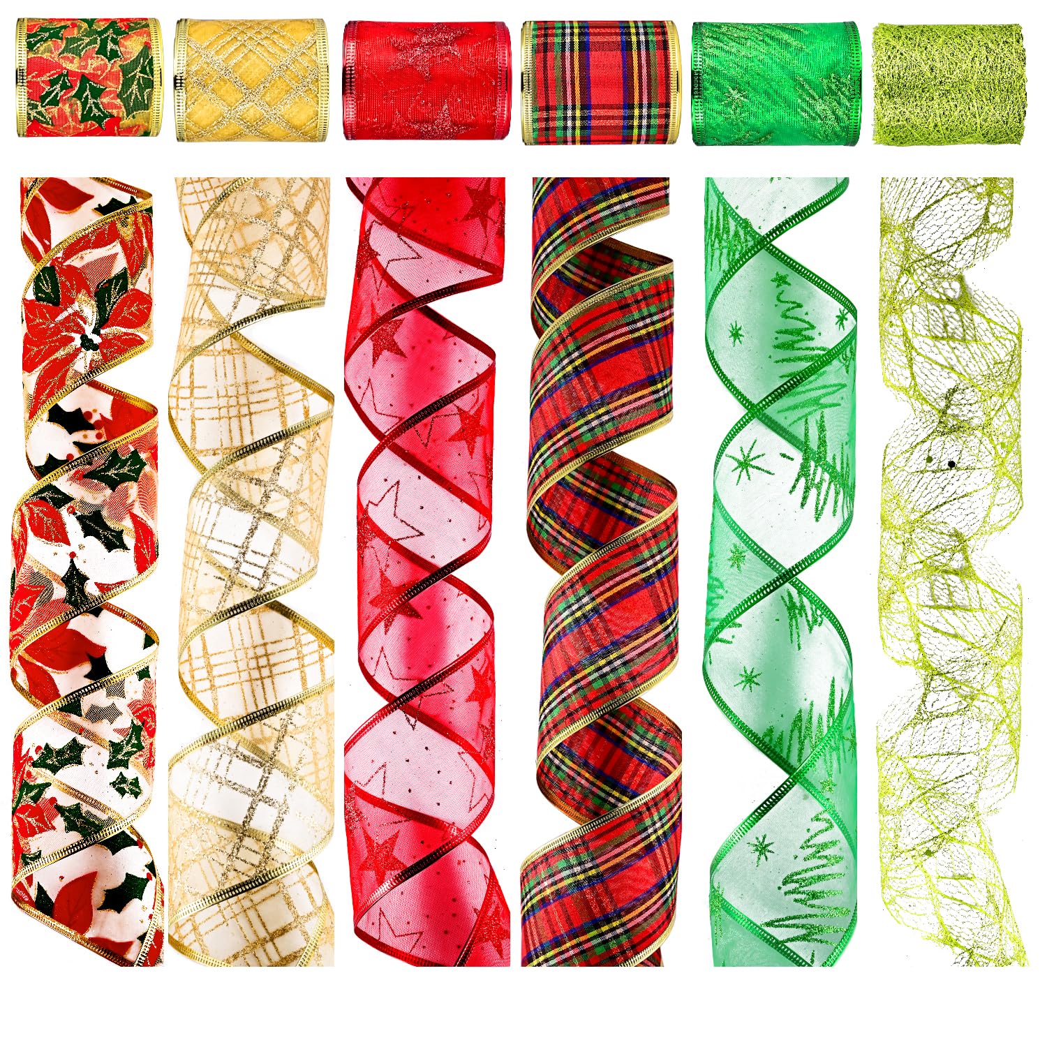 Amazon.com: Christmas Ribbon Wrapping Ribbon, 6 Rolls 36 Yards ...