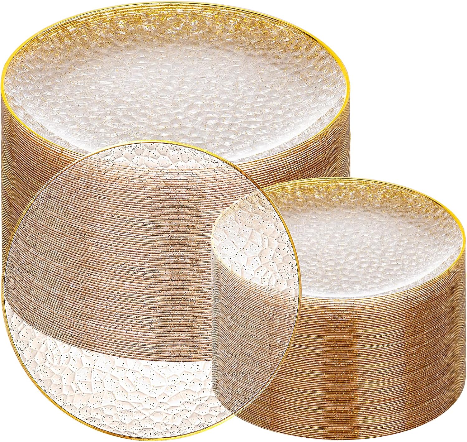 Amazon.com: Rubtlamp 100Pcs Clear Gold Plastic Plates, Gold Glitter ...