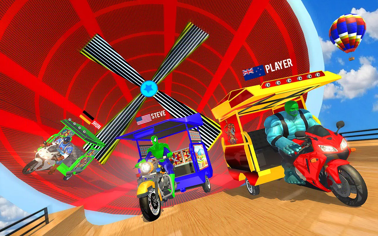 Impossible Stunt Mega Ramp Games: Superhero Auto Rickshaw Stunt Car ...